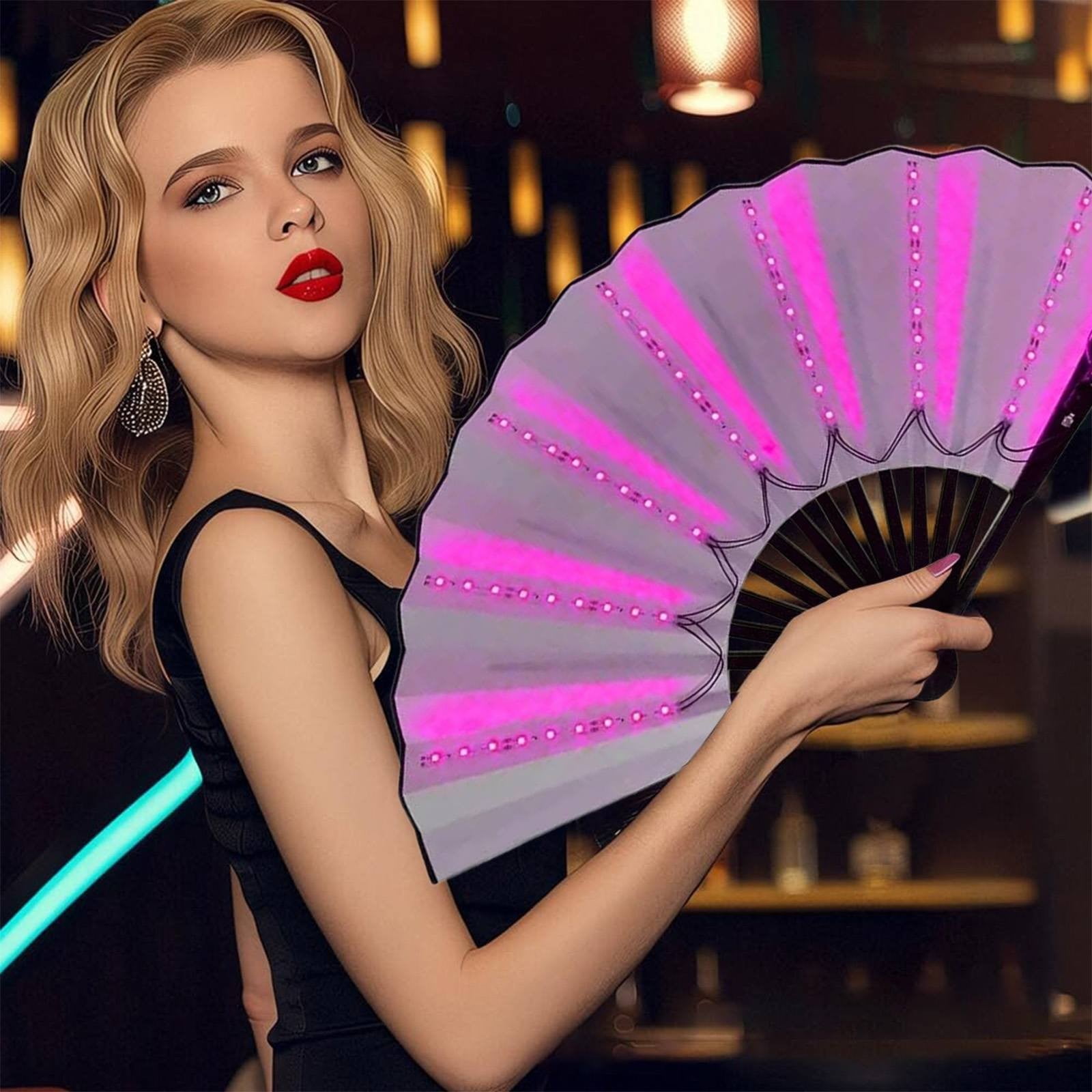 Party LED Hand Fan, Light up Fans for Line Clacking Dancing for Women ...