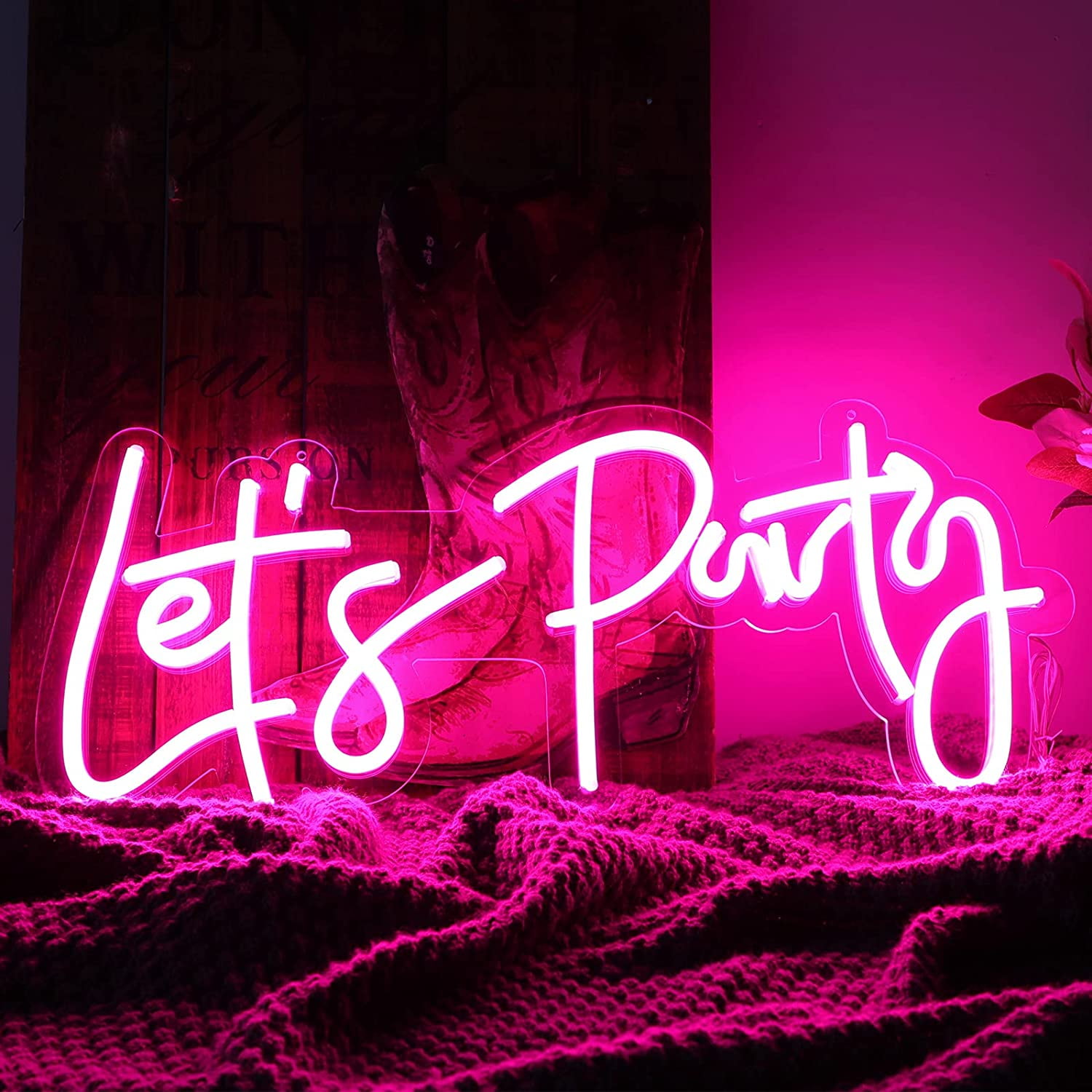 Let's Party Large Neon Sign for Wall Decor, 23x10Inch with Dimmable ...
