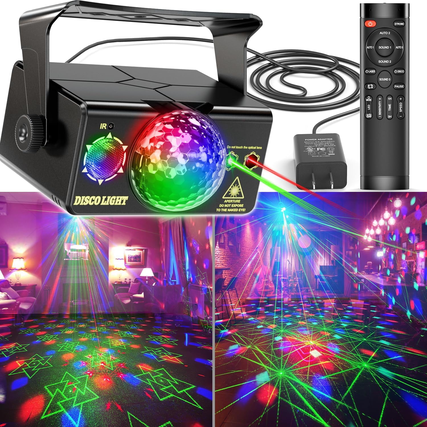 Party Lights Disco Light Strobe Stage Light Rave Lights Sound Activated ...