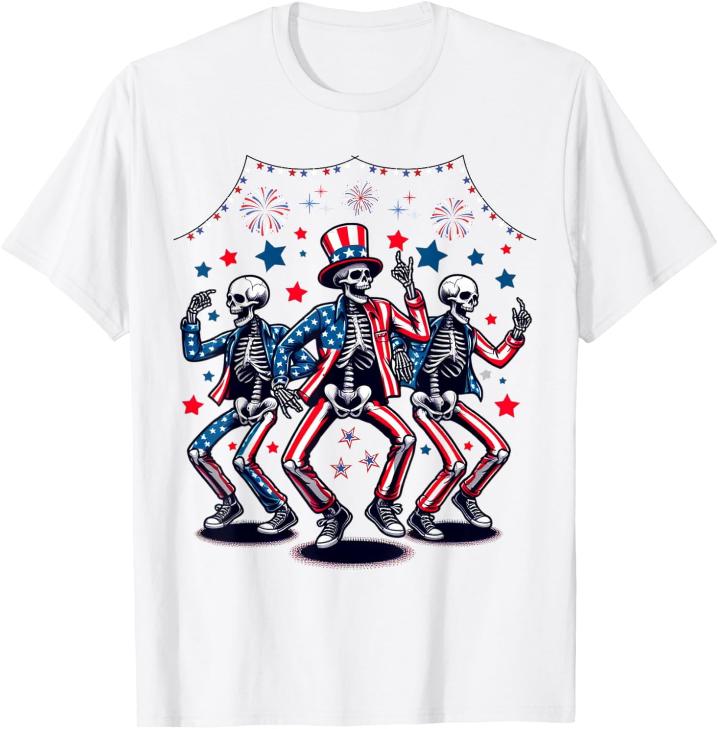 Party Like It’s 1776 – Dancing Skeleton USA Fireworks Patriotic Tee ...