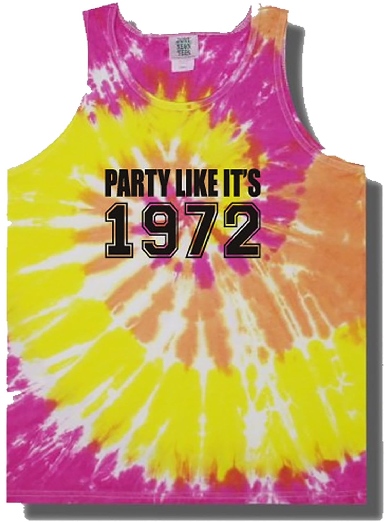 Party Like It's 1972 Adult Neon Tie Dye Spiral Tank Top with Black Ink ...