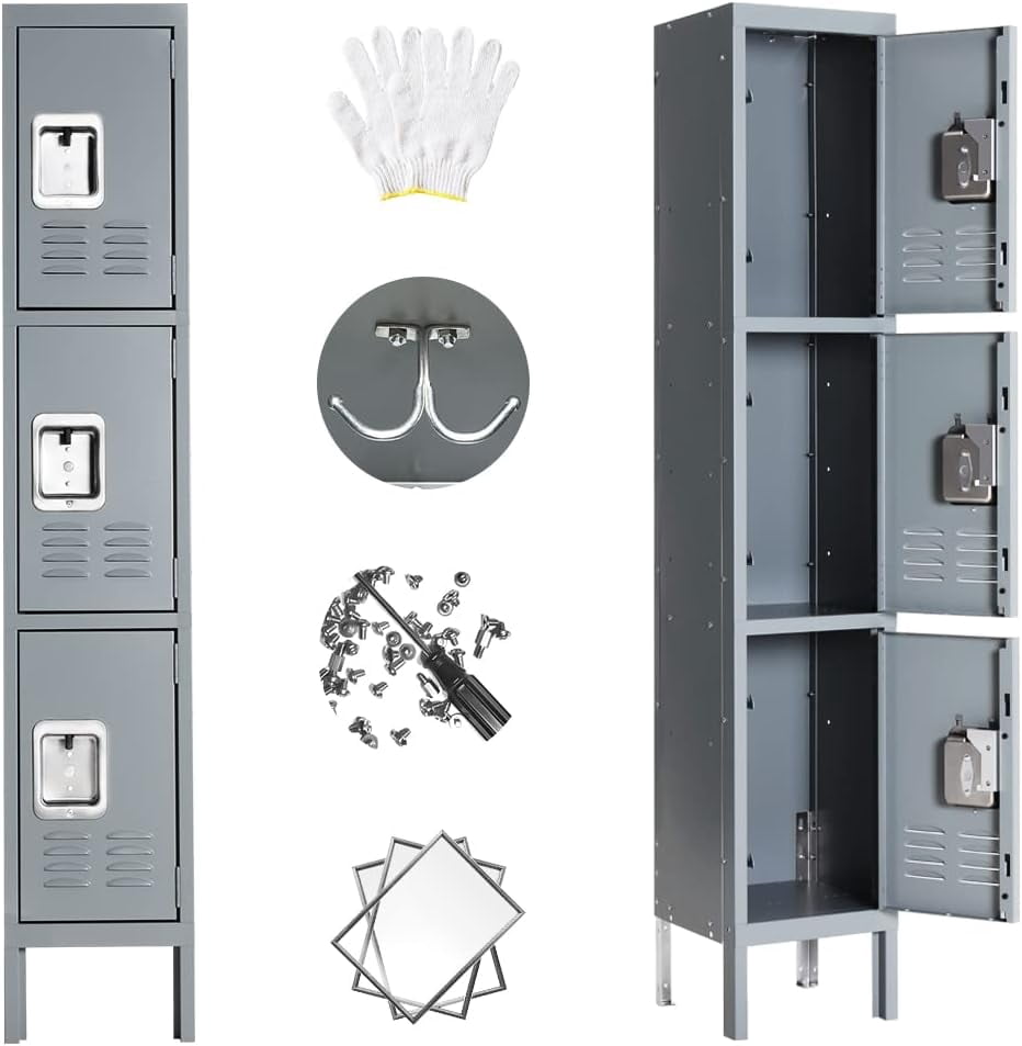 Party Metal Locker for Employees, Office Storage Lockers 3-Tier Steel ...