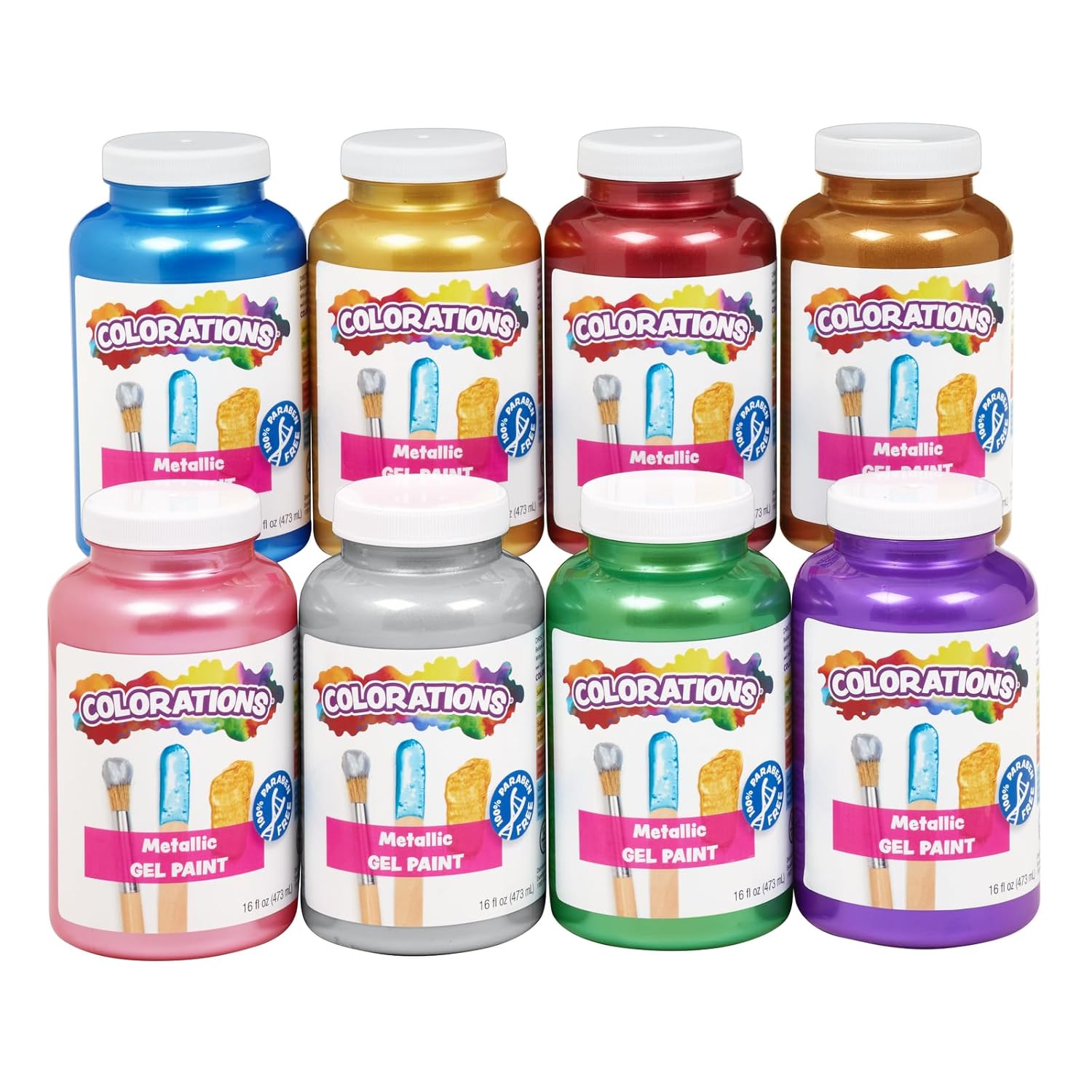 Party Metallic Gel Tempera Paints, 16 oz, 8 Colors, Non-Toxic Paint ...