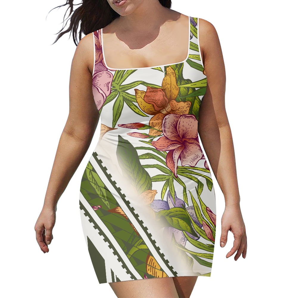 Party Mini Skirt Samoan Tribe Retro Pattern Design Frangipani Printing ...