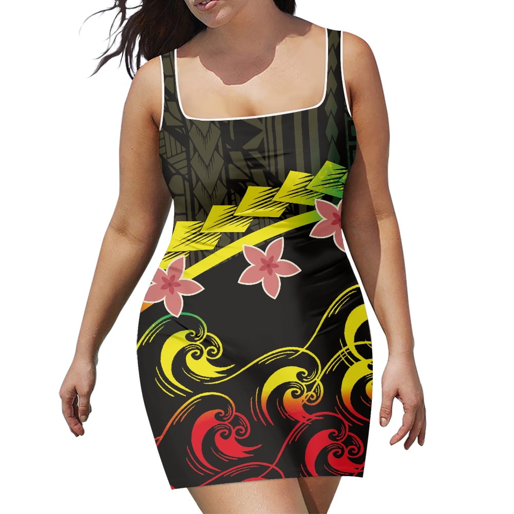 Party Mini Skirt Samoan Tribe Retro Pattern Design Frangipani Printing ...