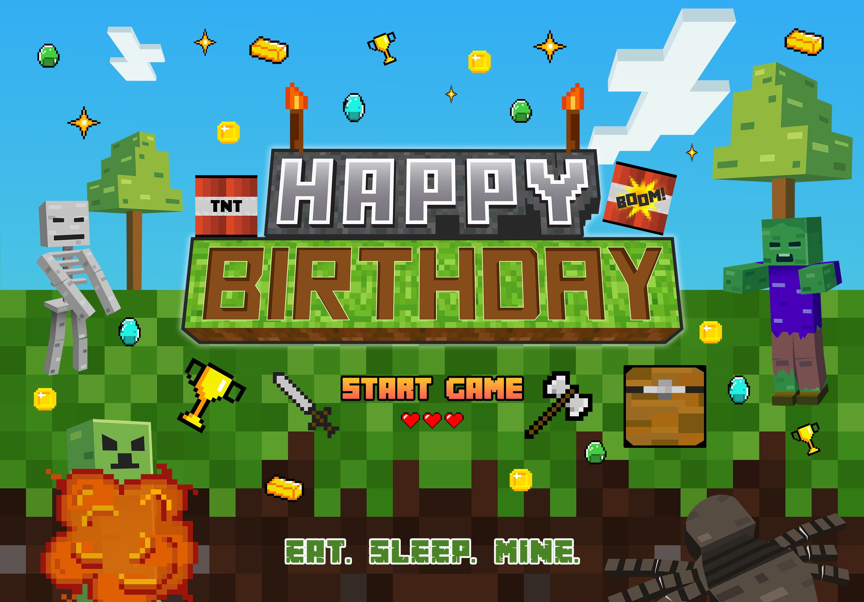 Party Ninja Pixel Miner Crafting Happy Birthday Backdrop Game Party ...