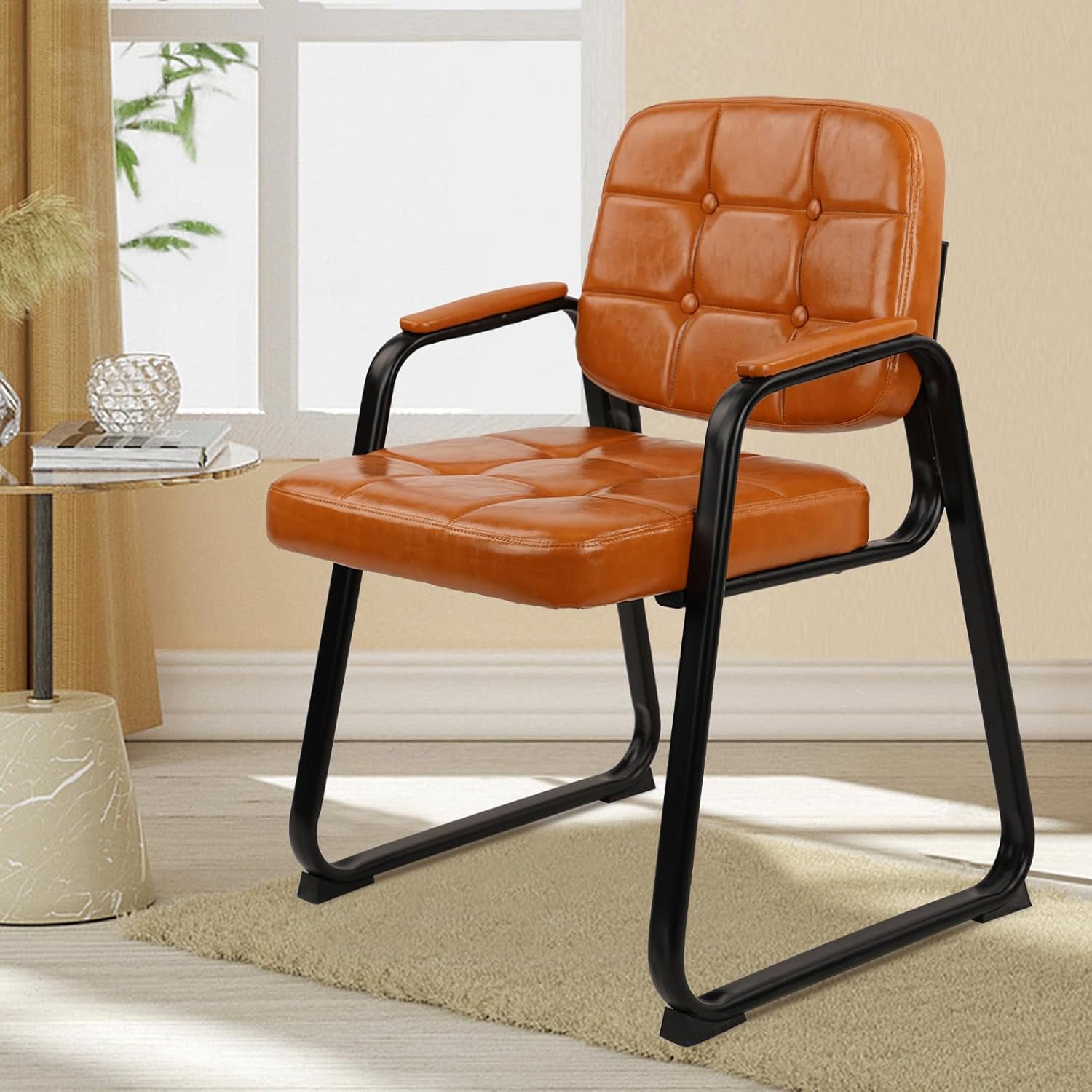 Party Office Guest Chair, Leather Reception Chairs with Padded Arms ...