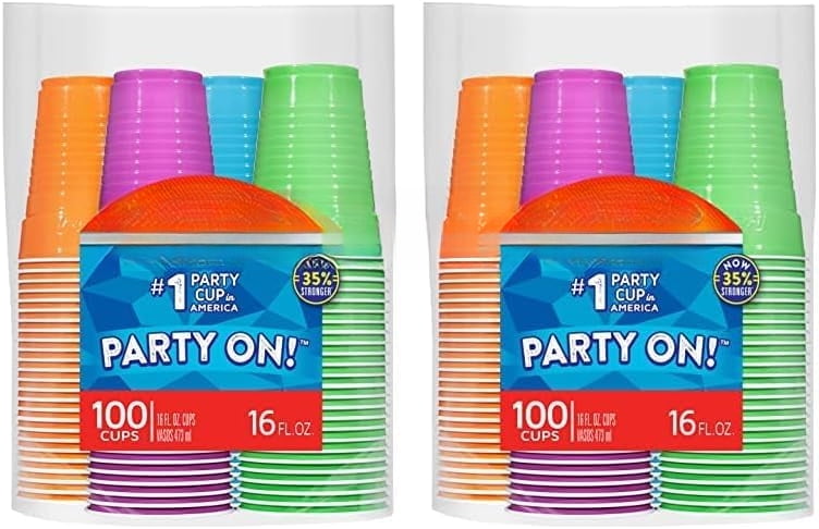 Party On Disposable Plastic Cups, Assorted, 16 Ounce, 100 Count ...