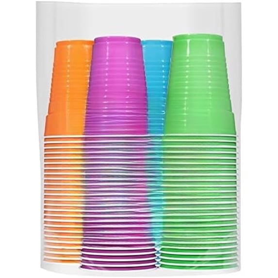Party On Disposable Plastic Cups, Assorted, 16 Ounce, 100 Count ...
