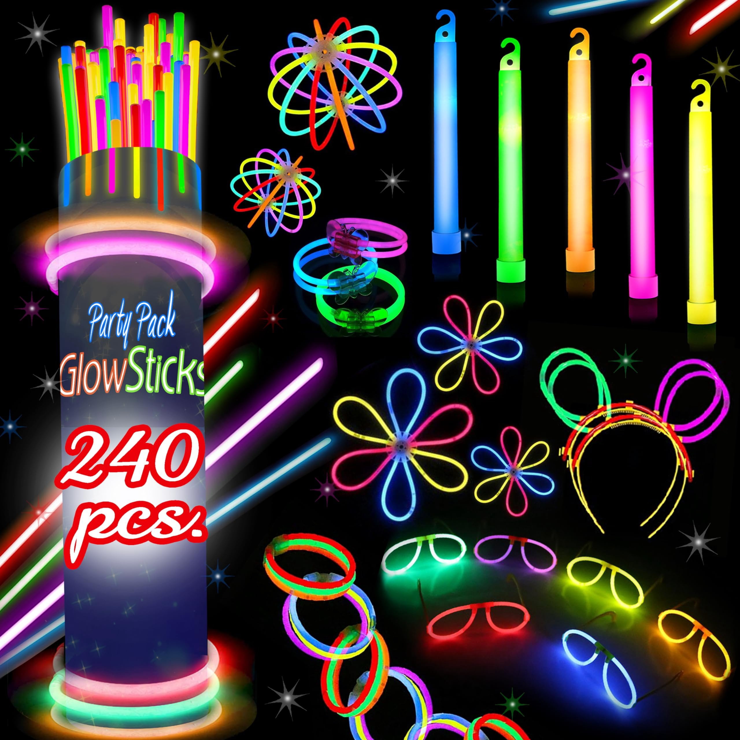 240 Glow Sticks Party Pack Camping Glow Activities For Families Neon ...