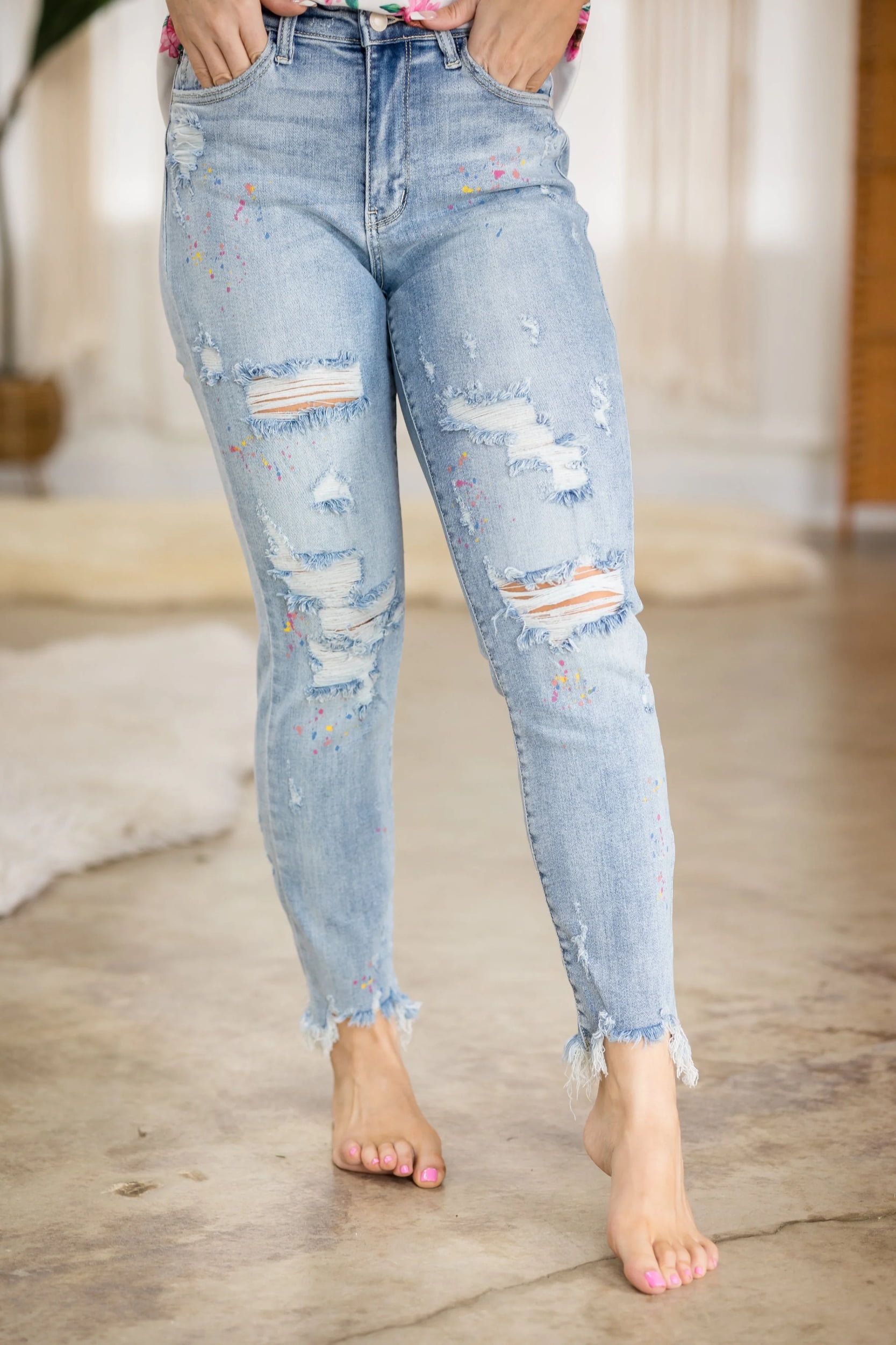 Party Paint Splatter Judy Blue Boyfriend Jeans - Walmart.com