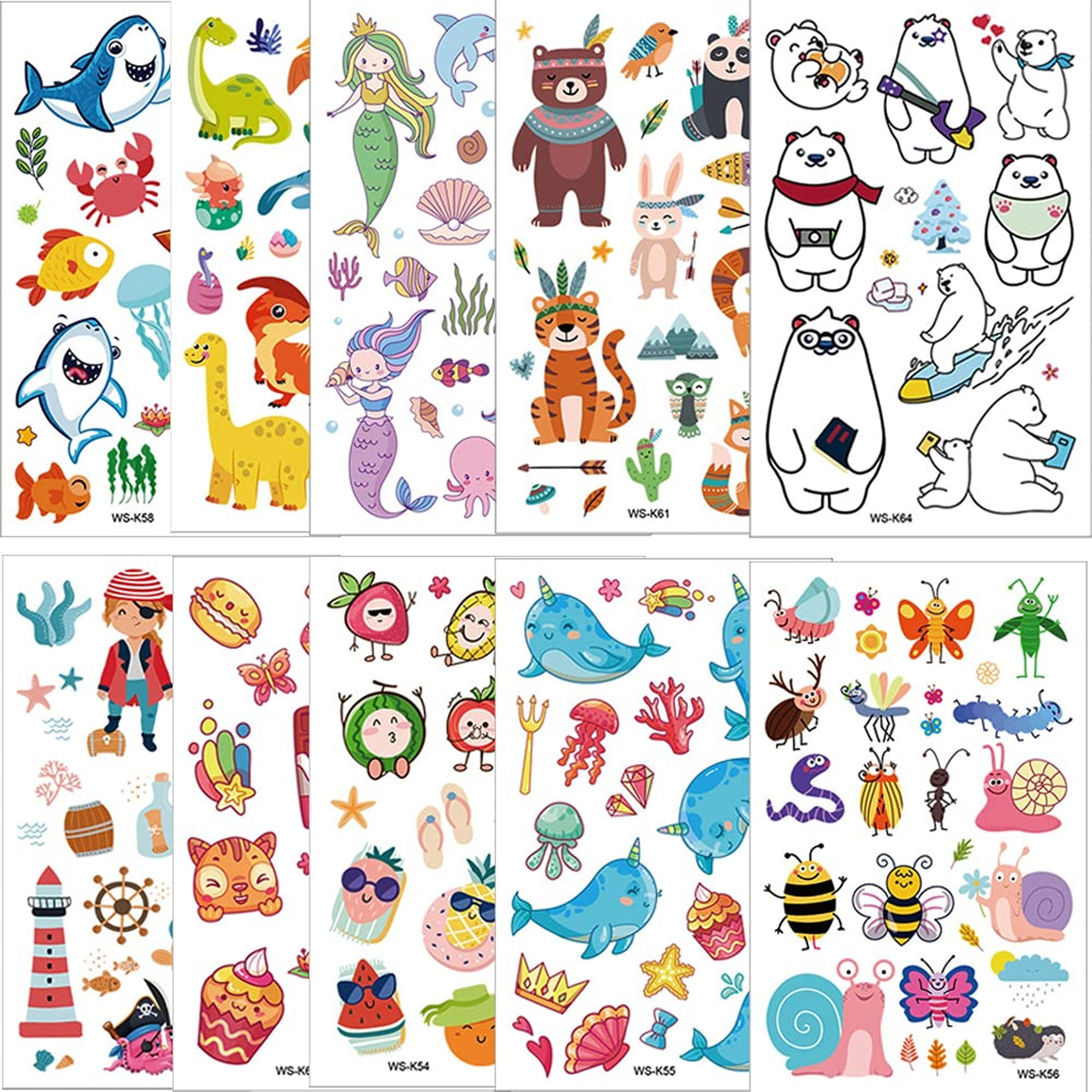 Party Pals Temporary Sticker Set - Dino, Mermaid, Fruit, Shark Designs ...