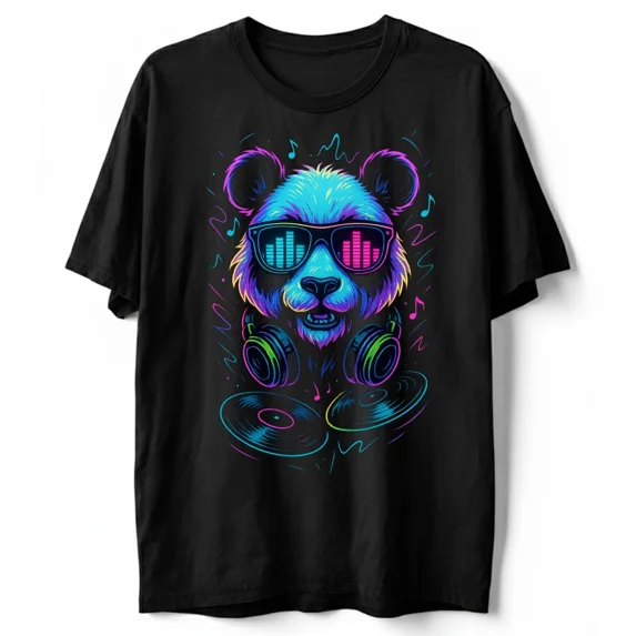 Party Panda DJ Funny Neon Rave EDM Festival Music Celebration Unisex T ...