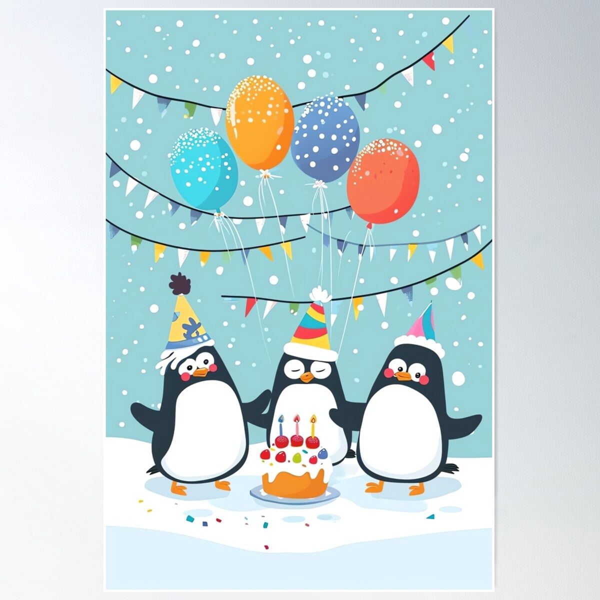 Party Penguins On Ice Poster Wall Art, Modern Wall Decor For Living ...