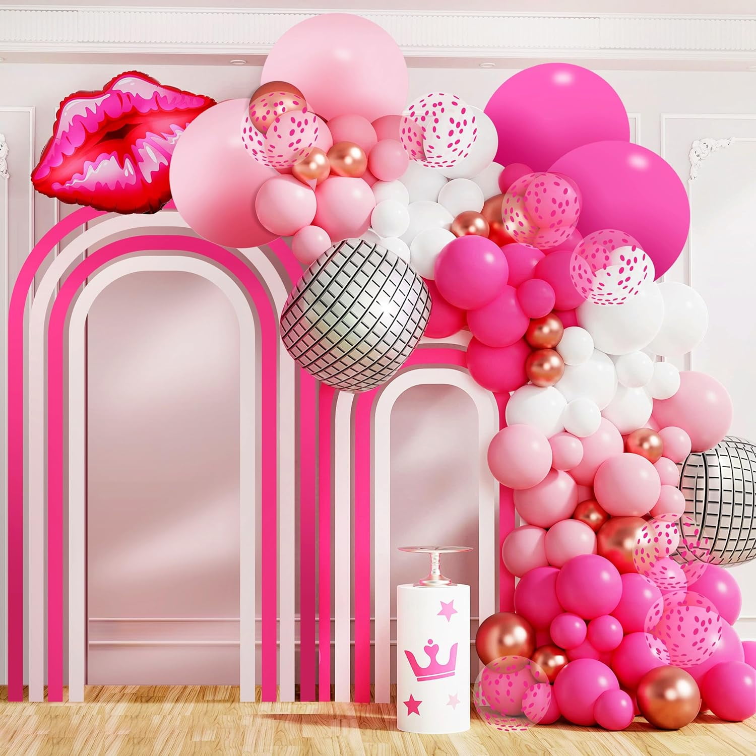 Party Perfection: Pink Disco Balloon Garland Arch Kit | 127pcs Hot Pink Rose Gold Chrome ...