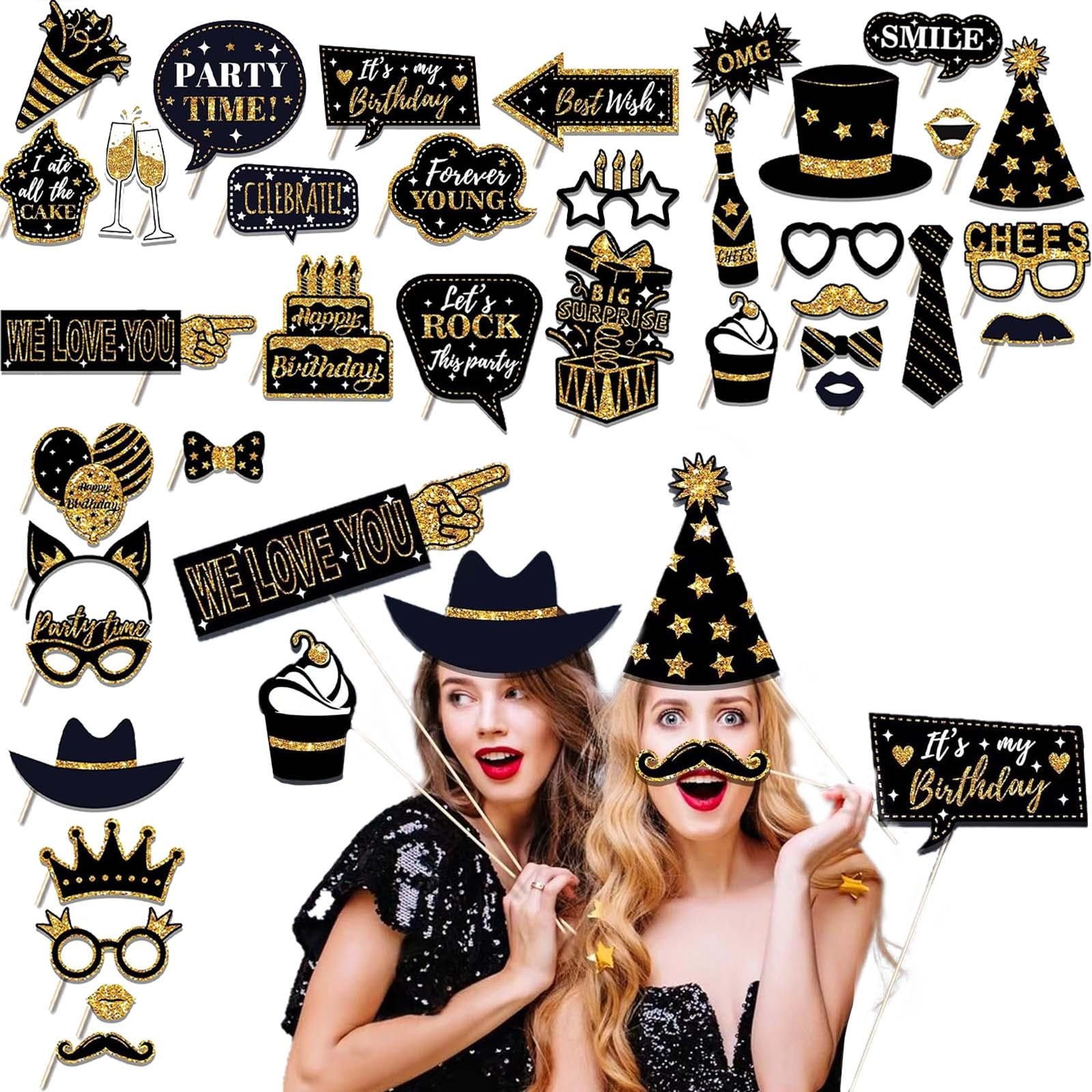 Party Photo Booth Props 36 Pieces Black Golden Photo Booth Props For ...