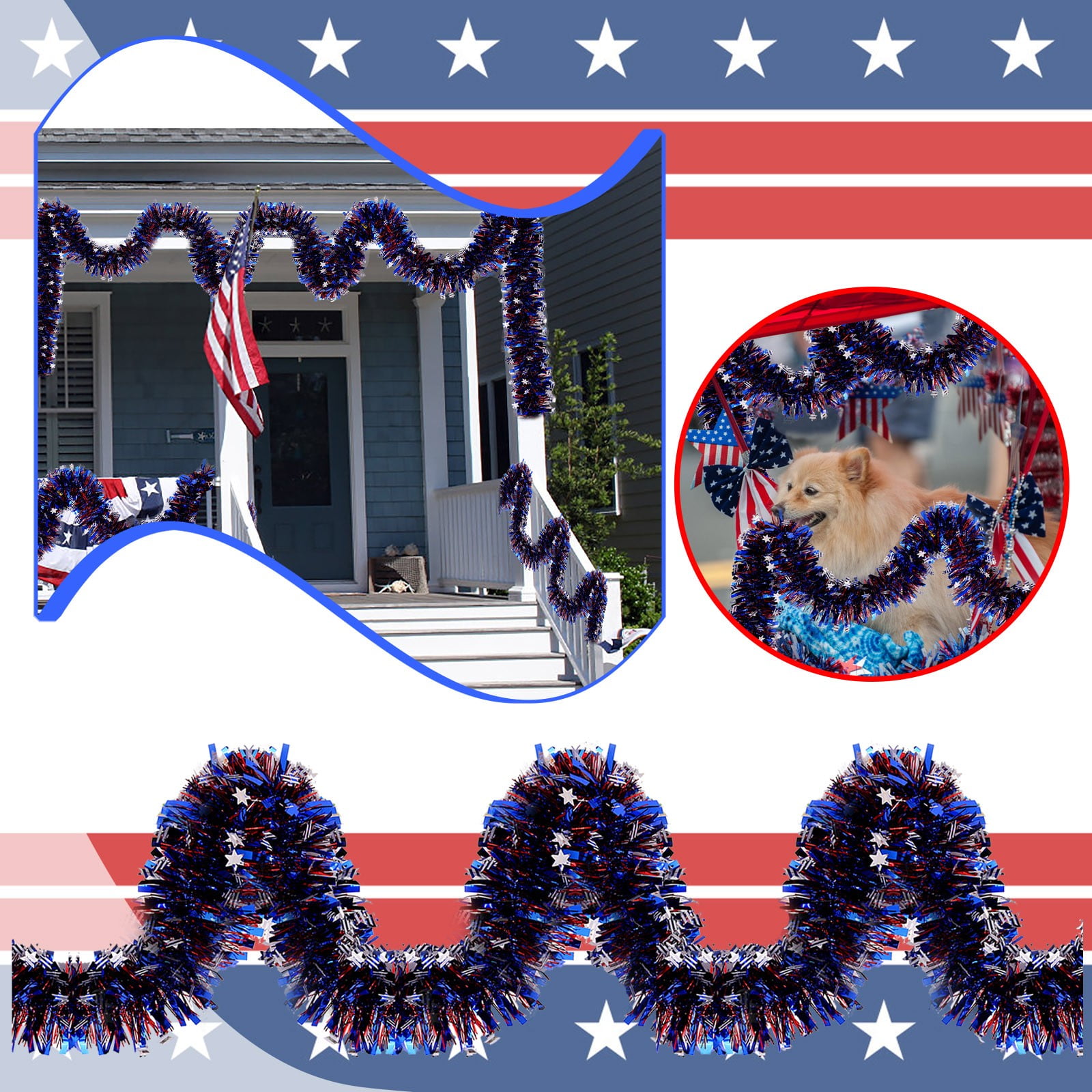 Party Photo Booth Props 4 July Garland Patriotic Garland Glitter ...