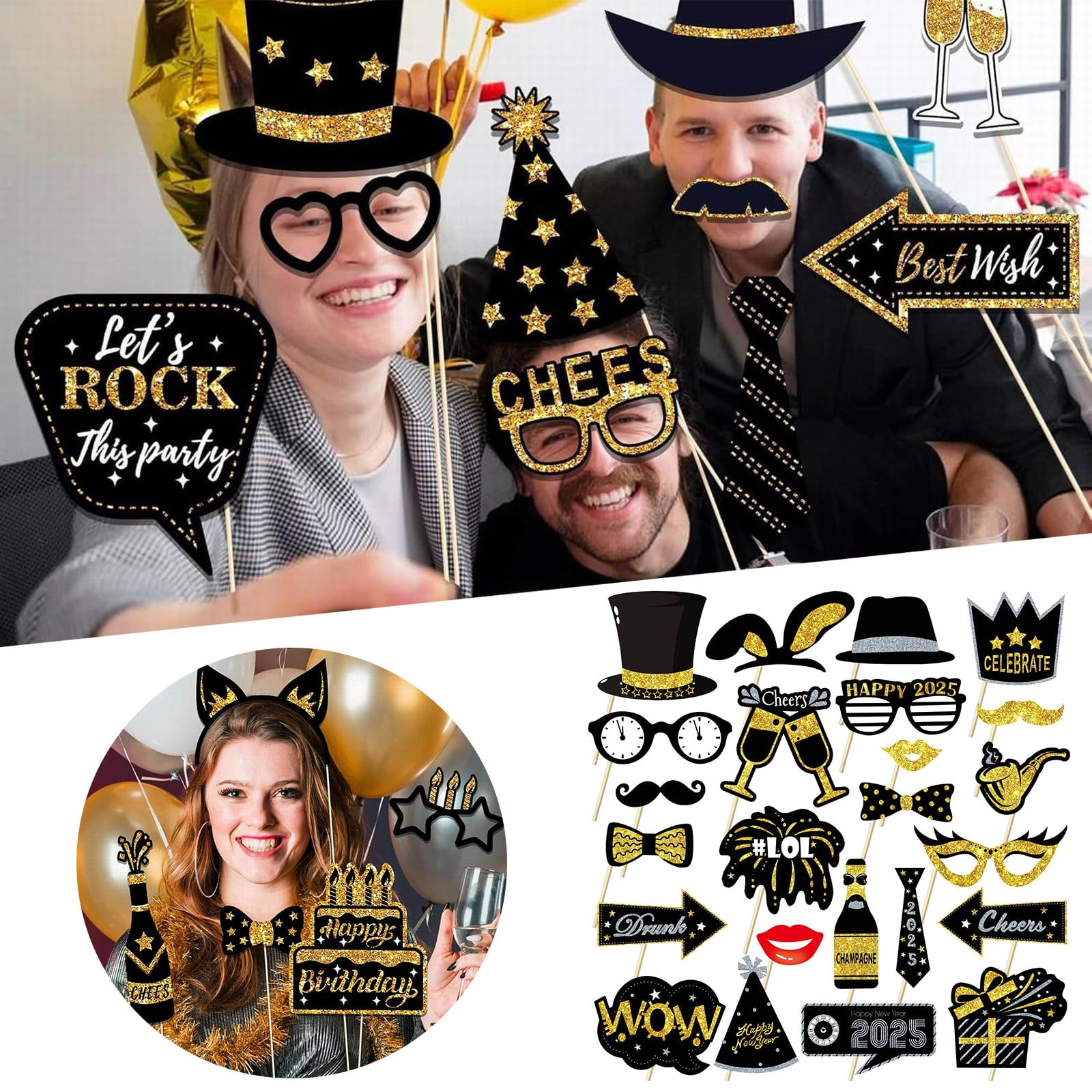 Party Photo Booth Props 53 Pieces Black Golden Photo Booth Props For ...