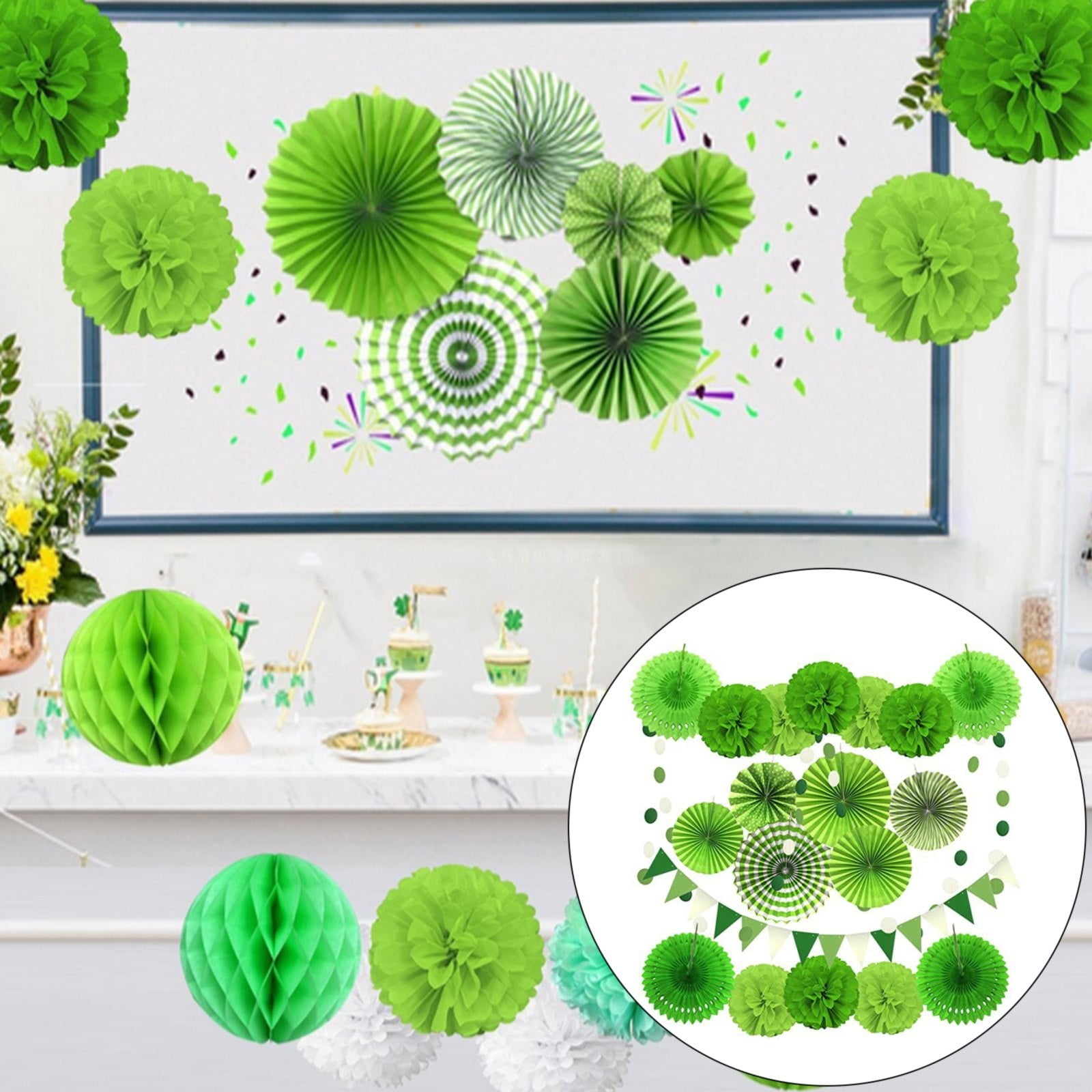 Party Photo Booth Props Decoration Hanging Paper Fans Pom Poms Flowers ...