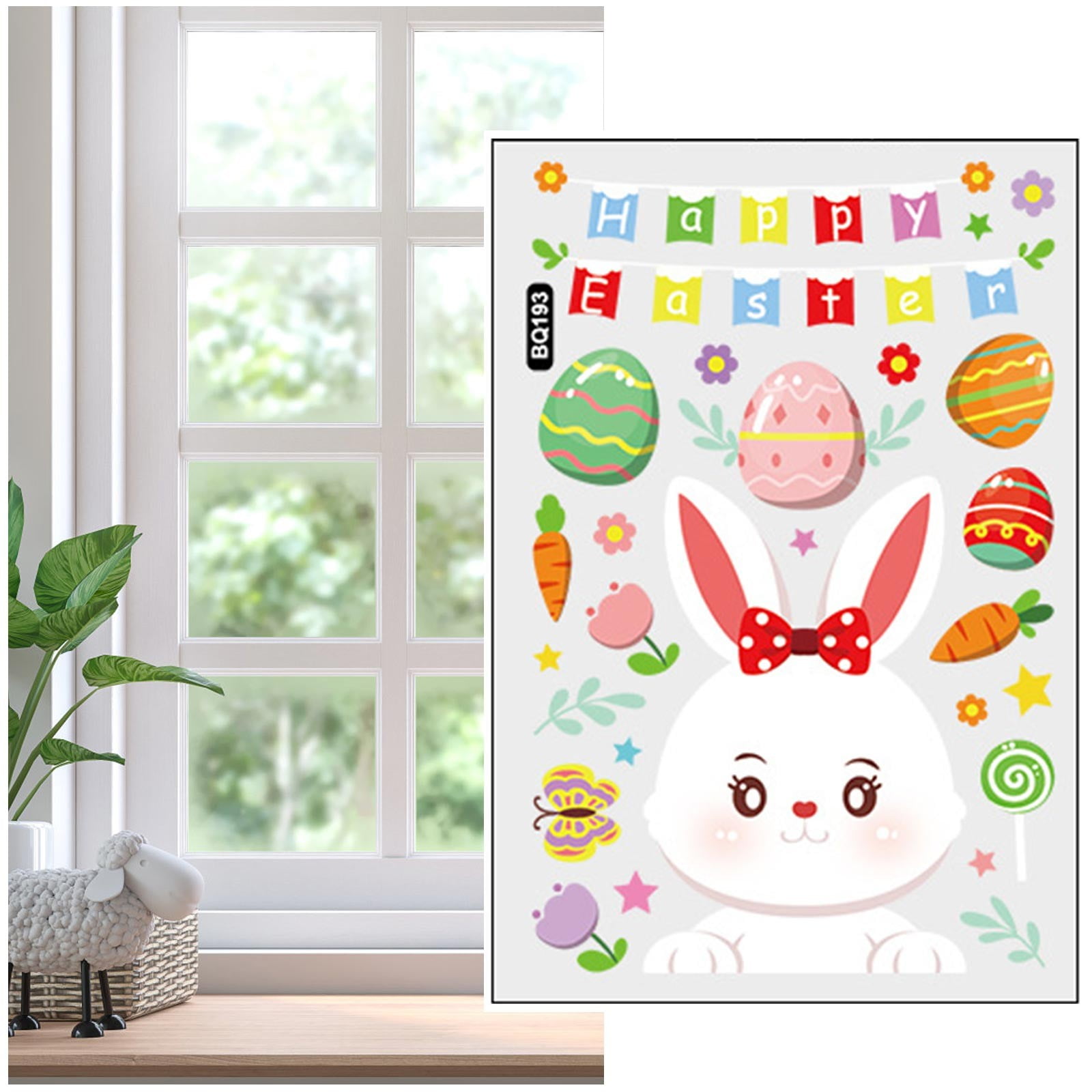 Party Photo Booth Props Easter Window Clings Cute Bunny Window Stickers ...