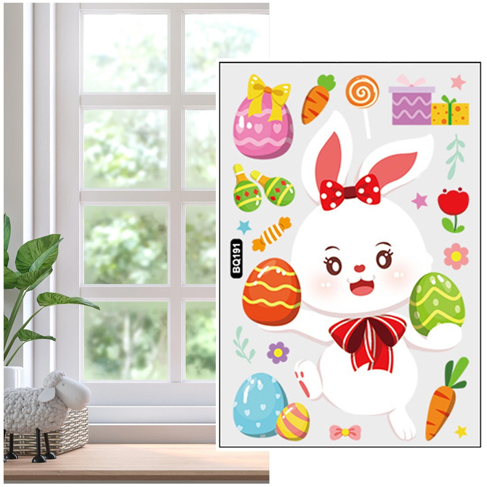 Party Photo Booth Props Easter Window Clings Cute Bunny Window Stickers ...