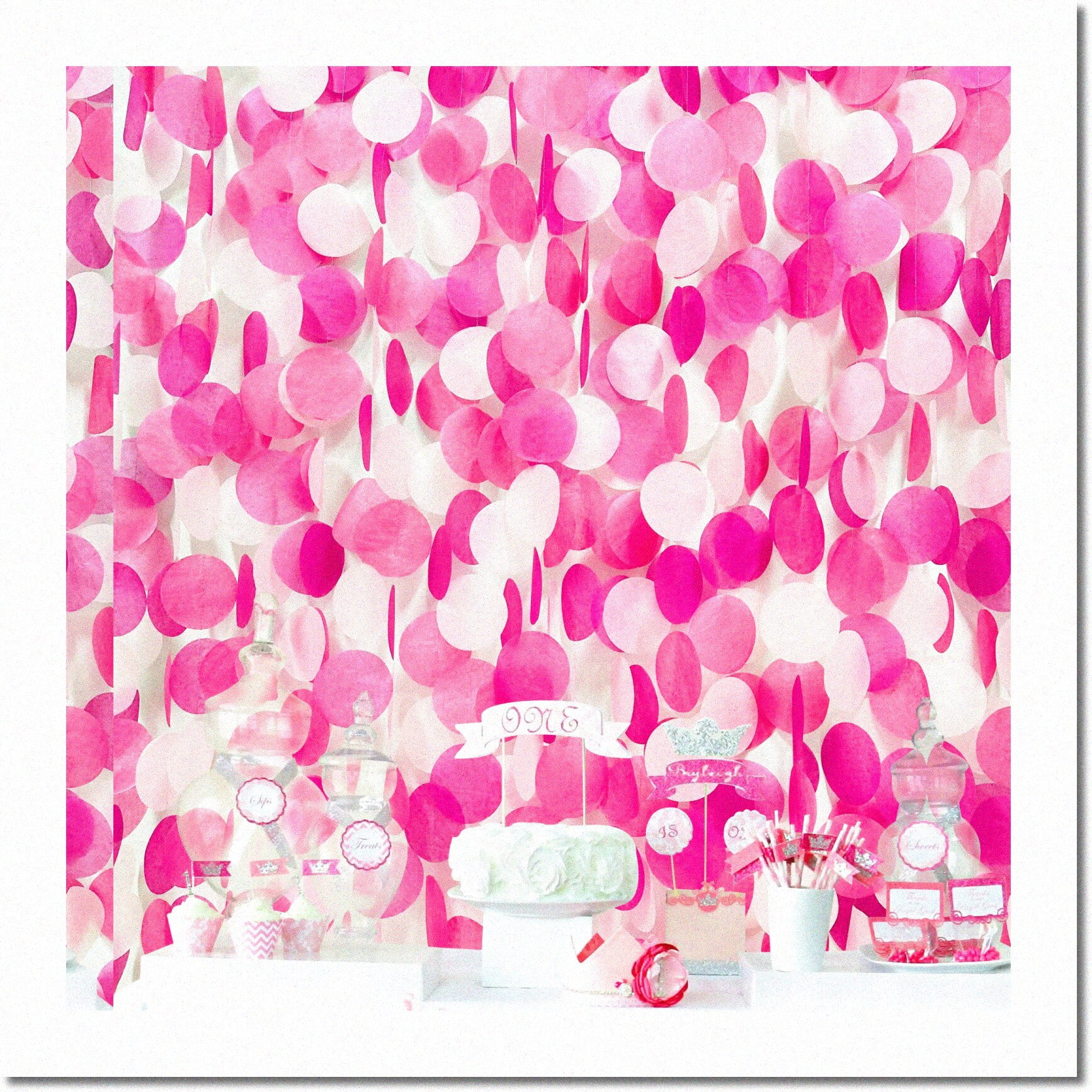 Party Pizzazz: Hot Pink Circle Dots Backdrop Garland - Rose Pink Tissue ...