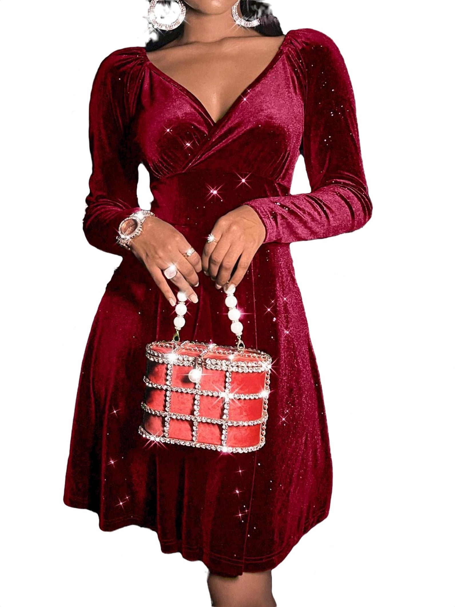 Party Plain A Line Dress Deep V Neck Burgundy Women Dresses - Walmart.com