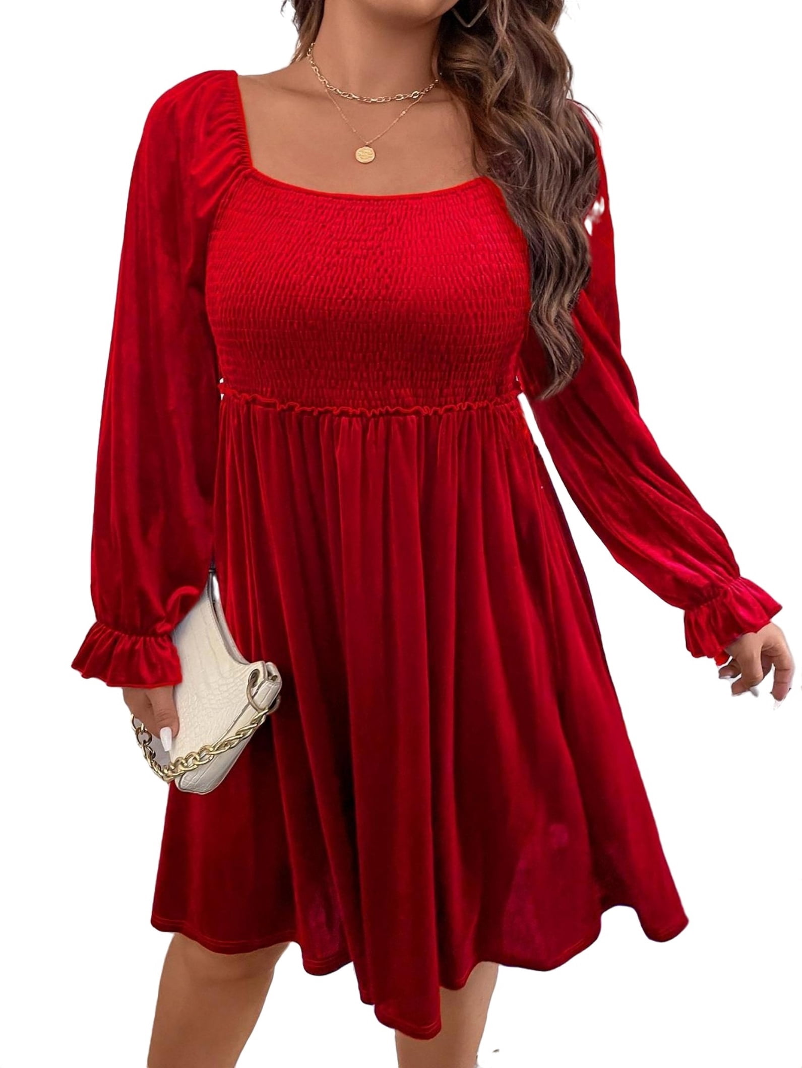 Party Plain A Line Square Neck Red Plus Size Dresses - Walmart.com