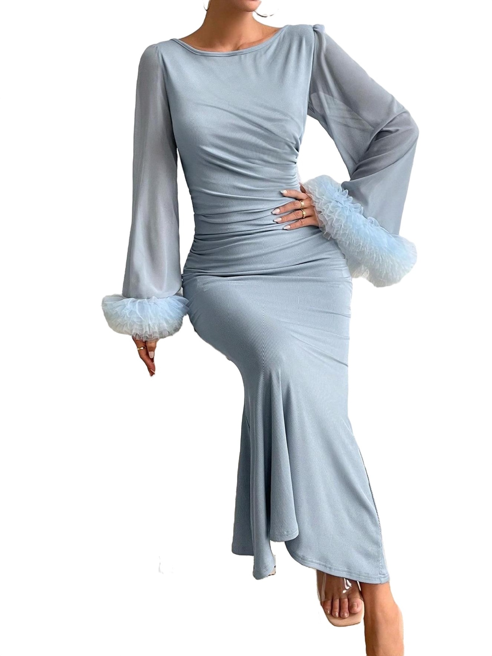 Party Plain Bodycon Boat Neck Blue Women Dresses - Walmart.com