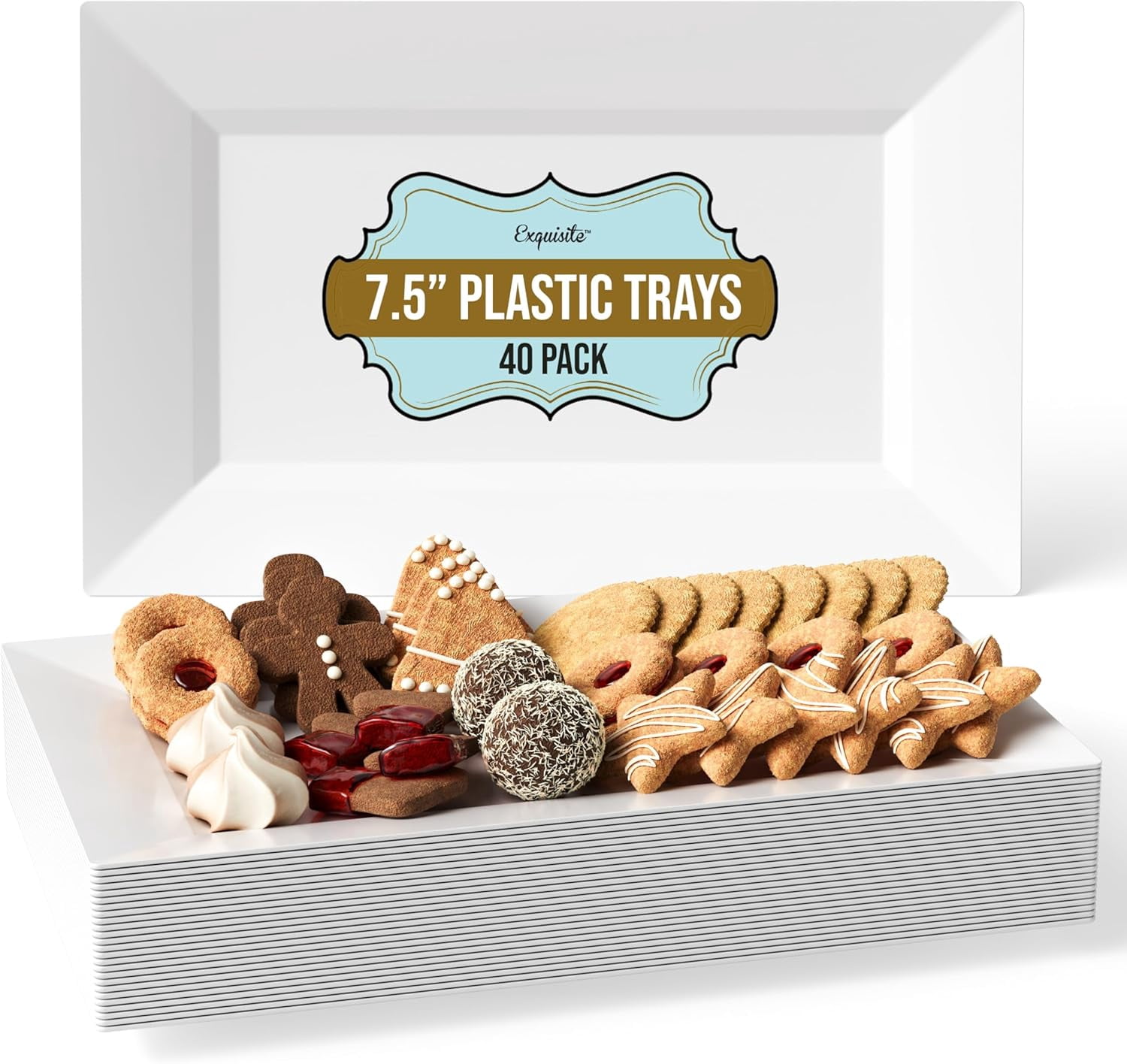 Party Plastic Serving Trays - 40 Pcs 7.5 Inch White Disposable Platters ...