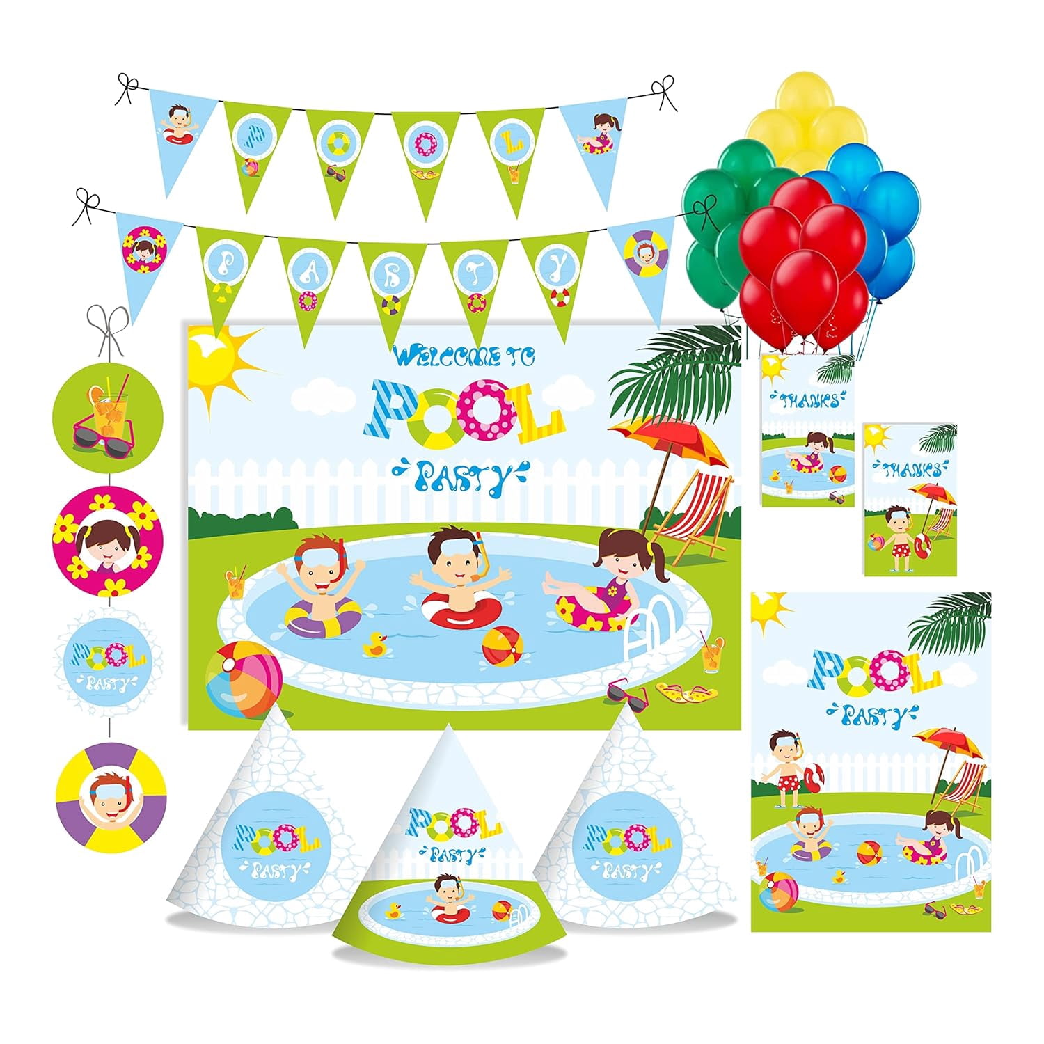 Party Pool Party Decorations Kit - 80 Pcs Include Bunting, Balloons ...