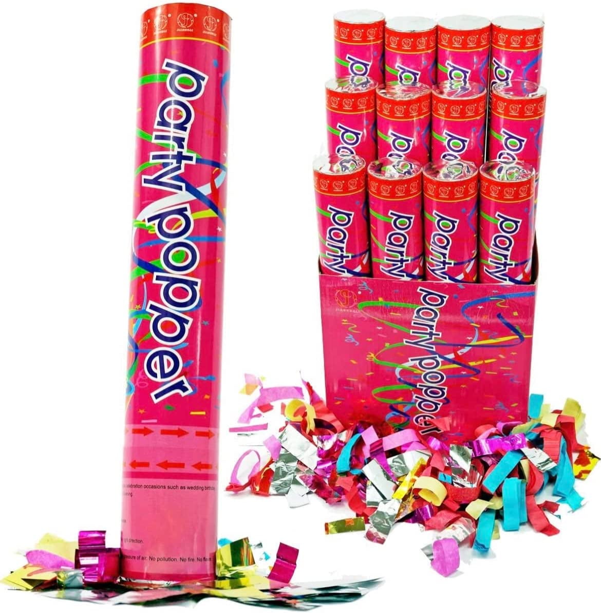 Party Poppers [12 Pack] 12 Inch Confetti Cannons | Multicolor Confetti ...