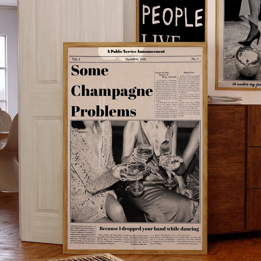 Party Poster, 70S Art, Black Wall Art, Champagne Print, Psychedelic ...