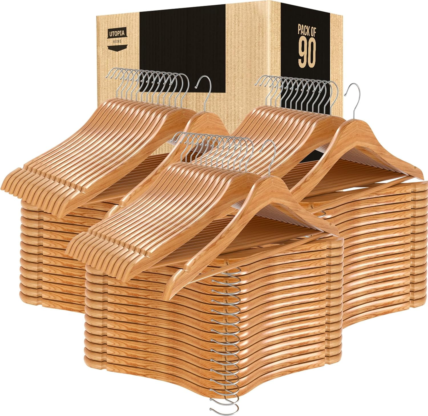 Party Premium Wooden Hangers 90 Pack - Durable & Slim Coat Hanger ...