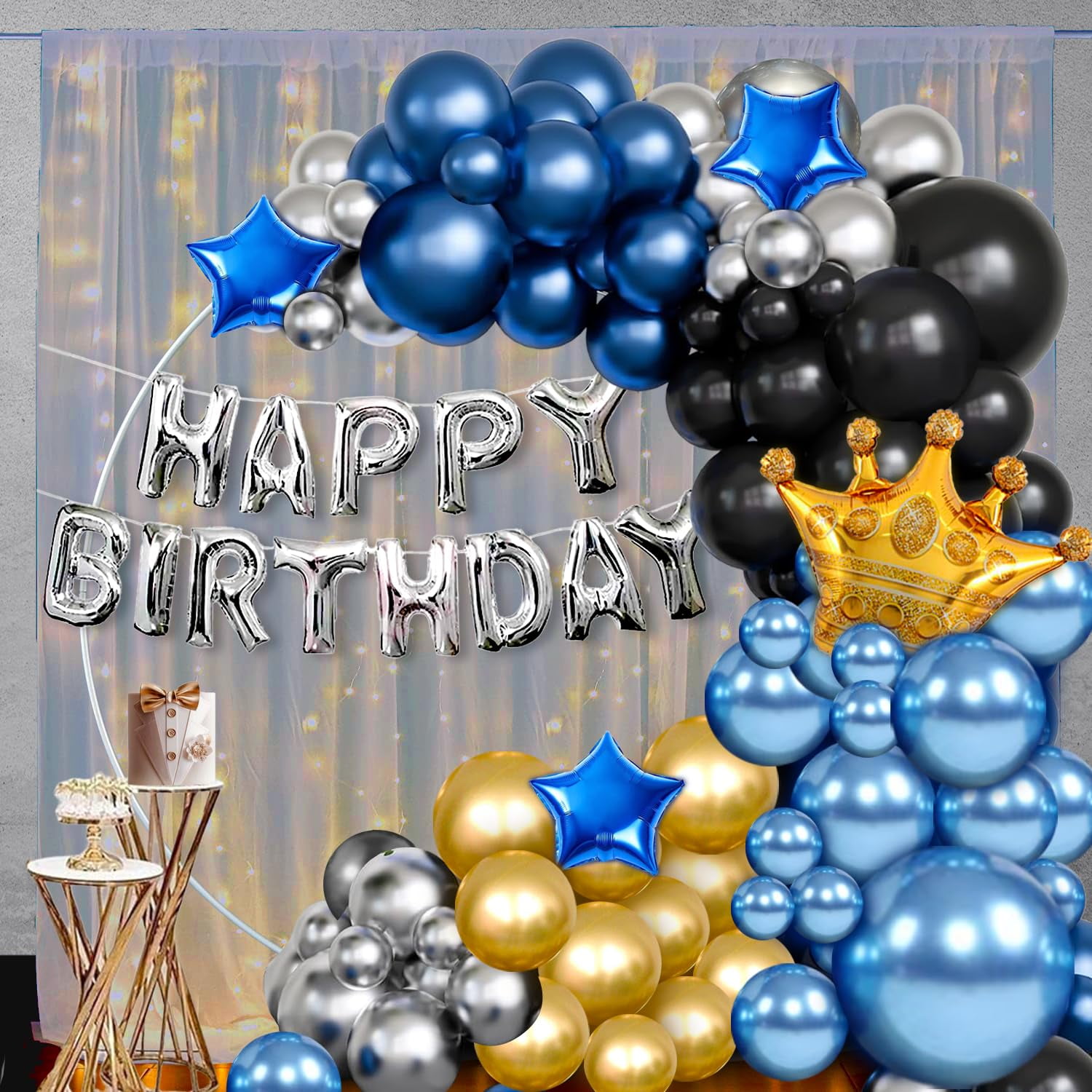 Party Propz Huge Blue Birthday Decorations BSL1 Kit - 50 Blue and Silver Balloons for Birthday ...