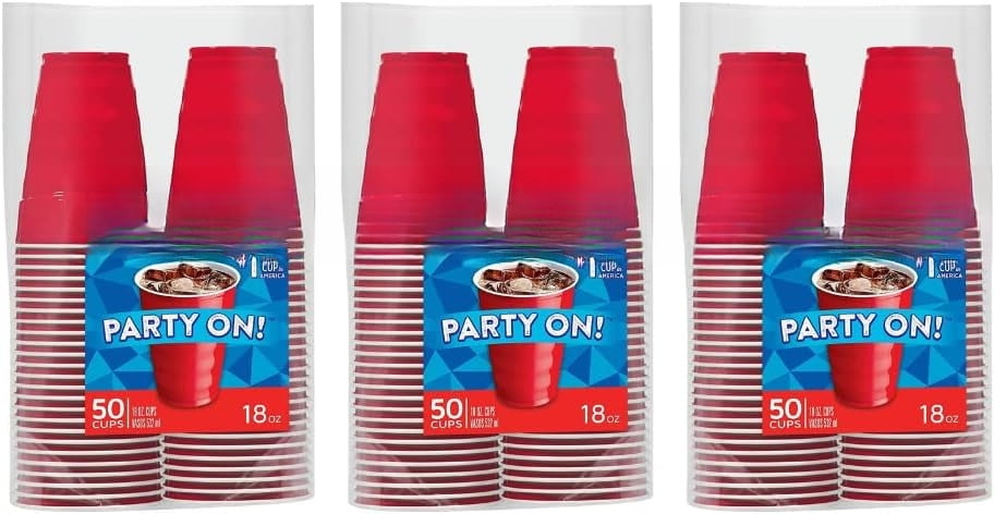 Party On Red Plastic Cups, Disposable Plastic Party Cups for Easy ...