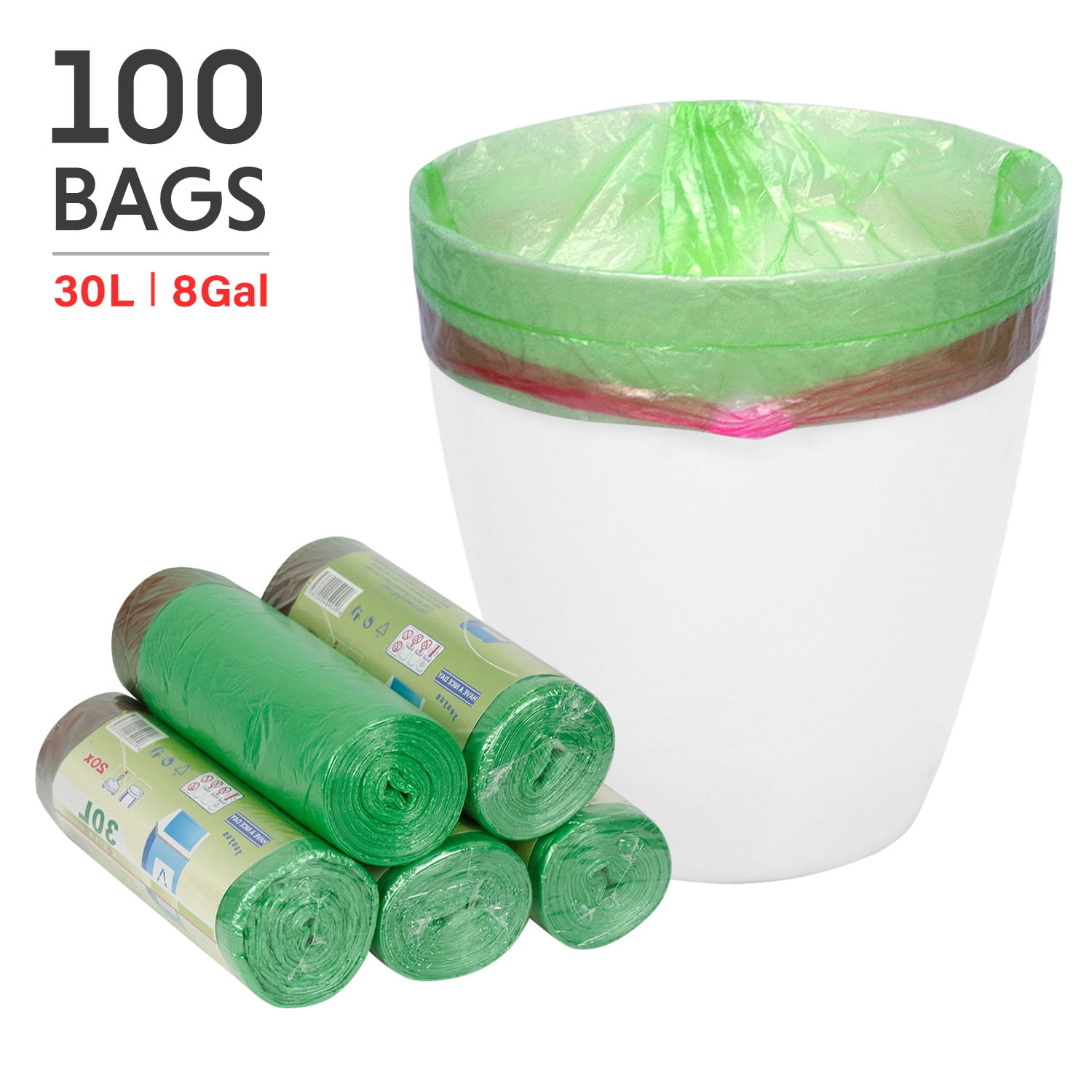 Party Saving 100 Bags 30L Trash Bag Durable Garbage Bag (Green ...
