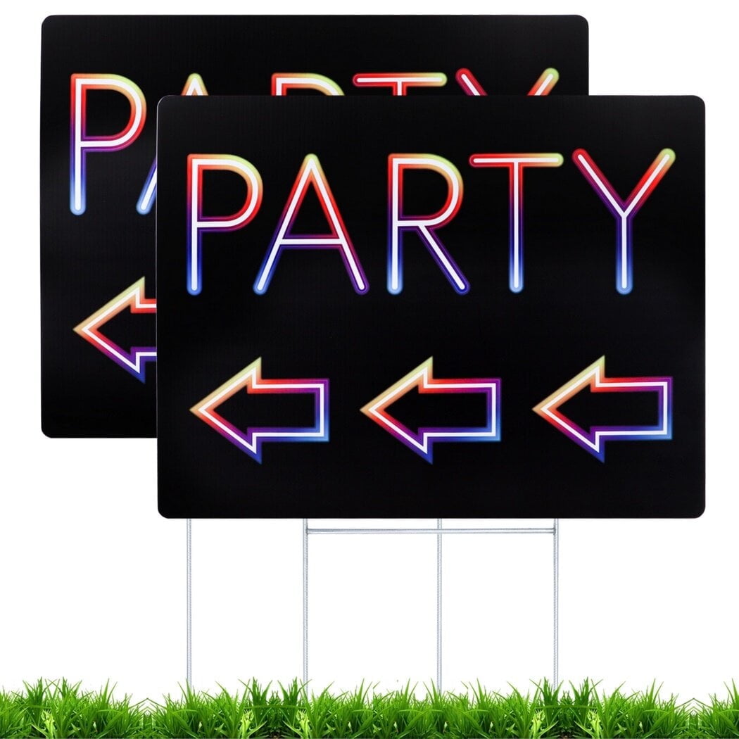 Party Signs, 2 Packs Double-Sided Party Signs 17 x 13" with Metal H ...