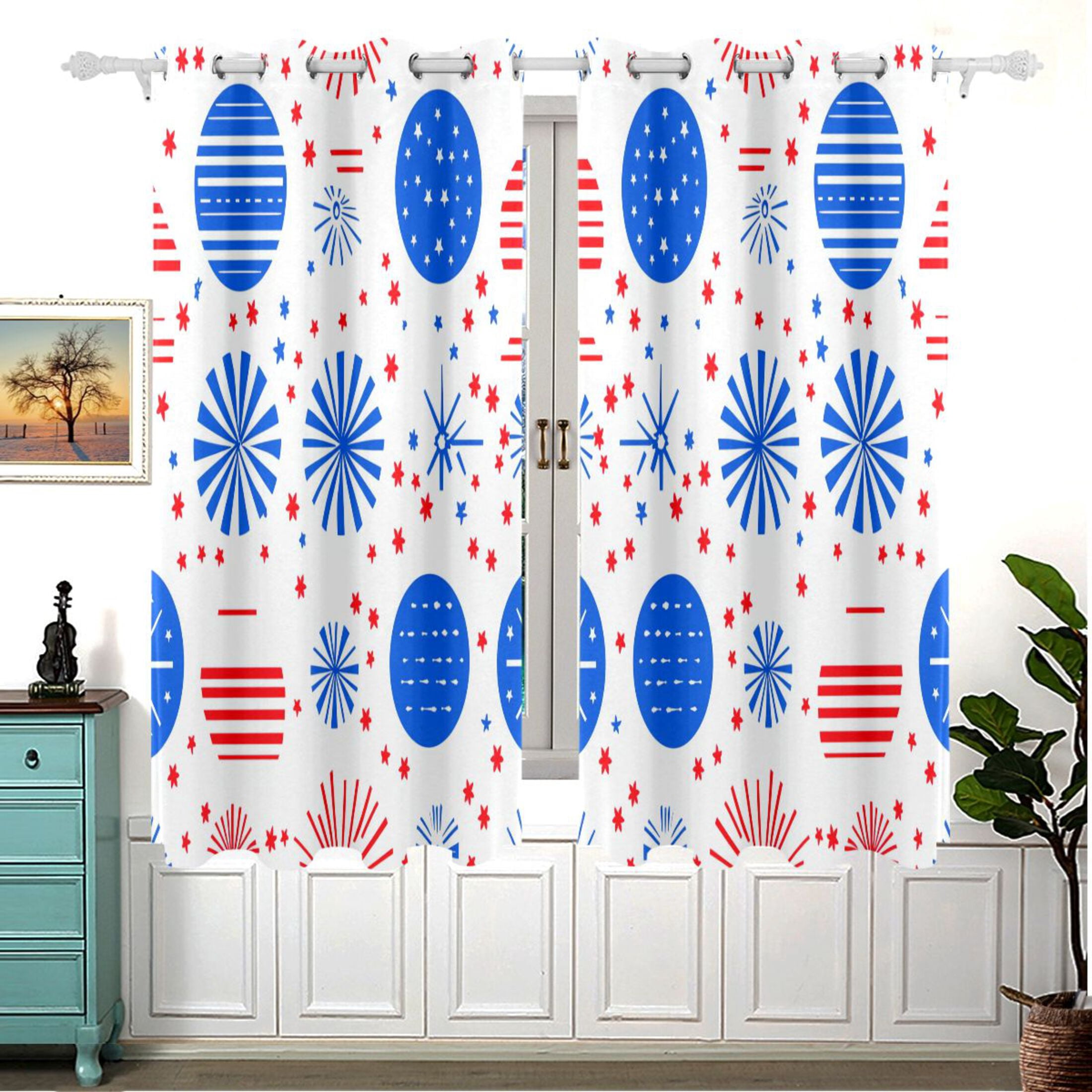Party Simple Fireworks 63x55in Window Curtain Panels 63x55in 2-Piece ...