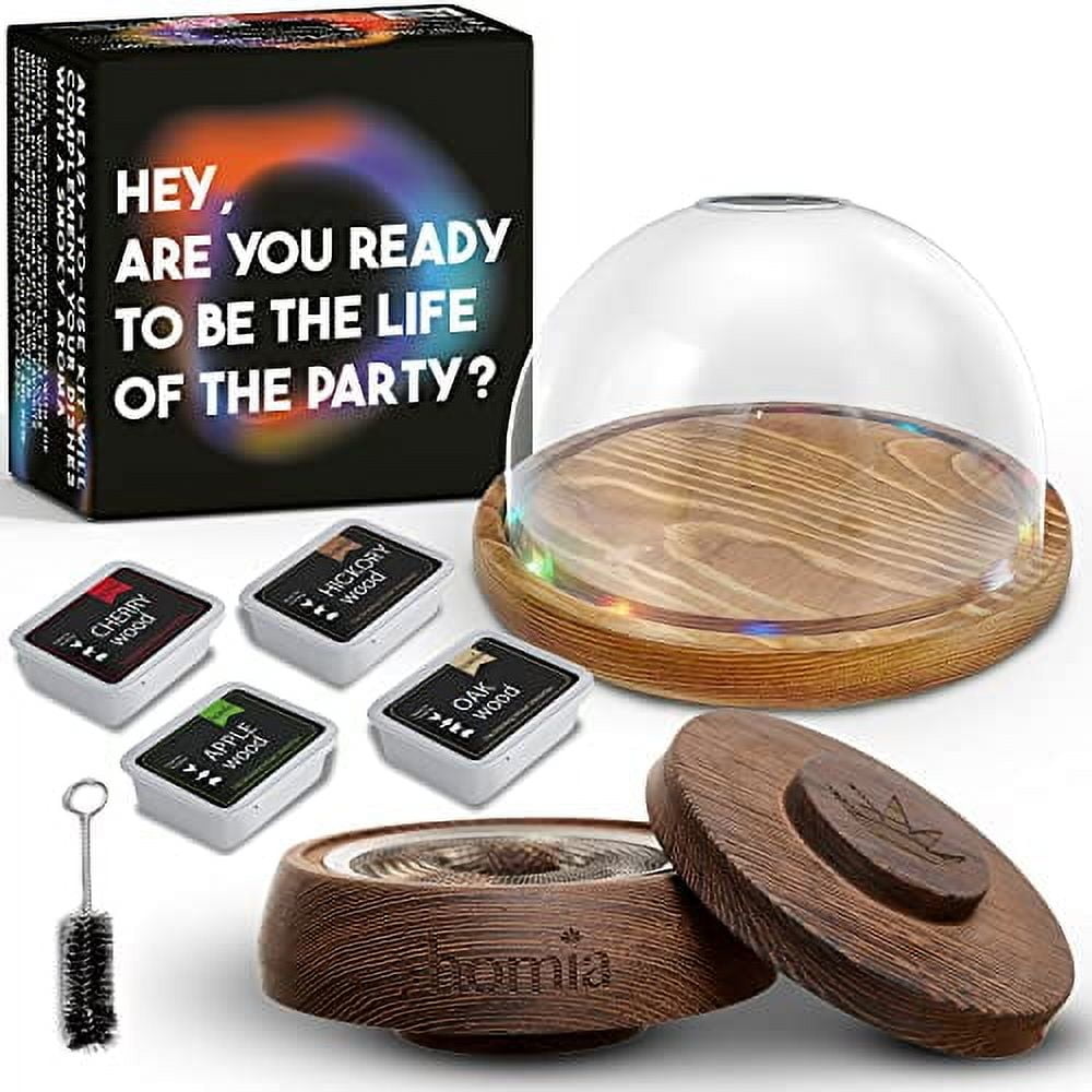 Party Smoker Kit with LED Wooden Base and Glass Dome 7.8x4.7 inch Bar ...