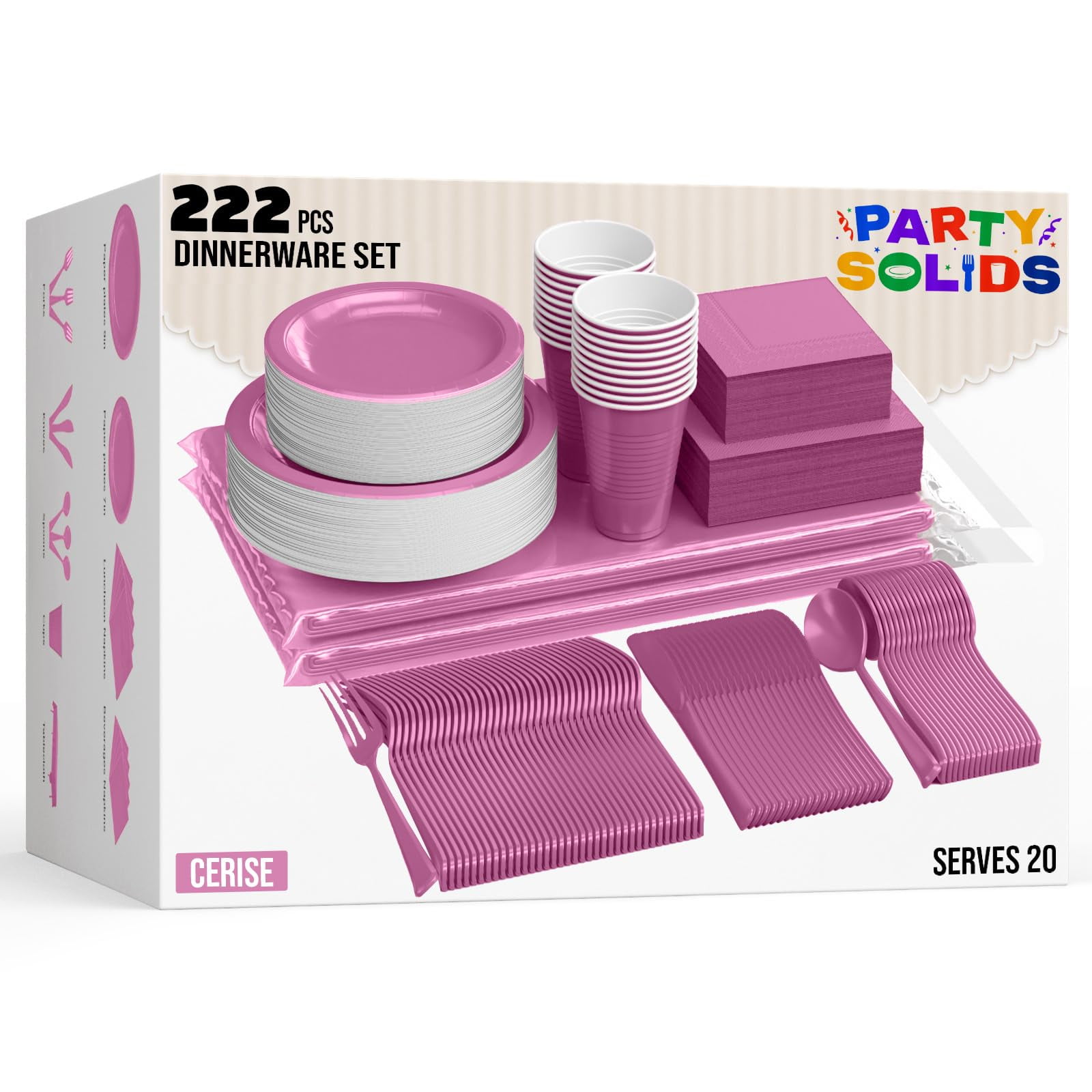 Party Solids 222 Pcs Hot Pink Dinnerware Set with Plates, Cups, Napkins ...