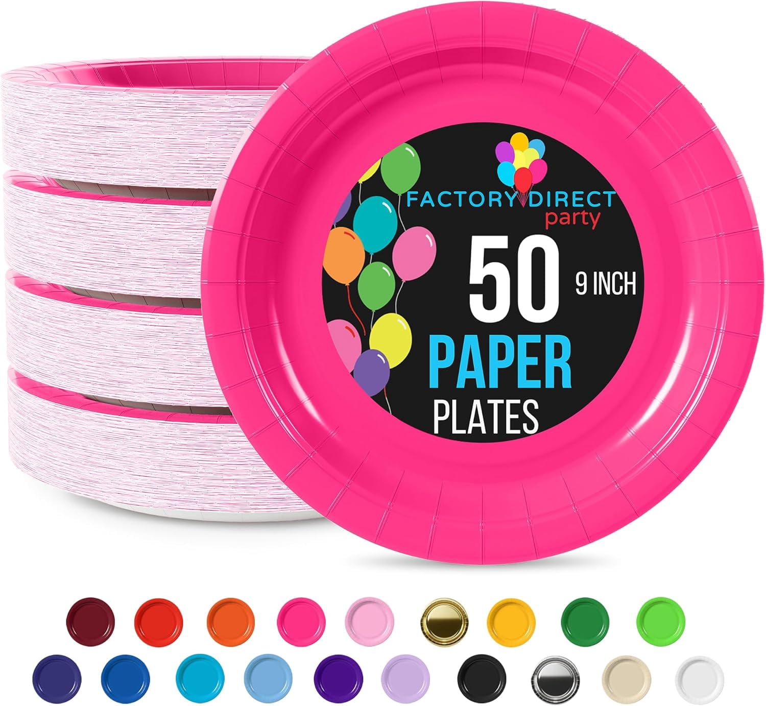 PHYSUN-Party Solids Hot Pink Paper Plates Disposable Heavy Duty 9 Inch ...