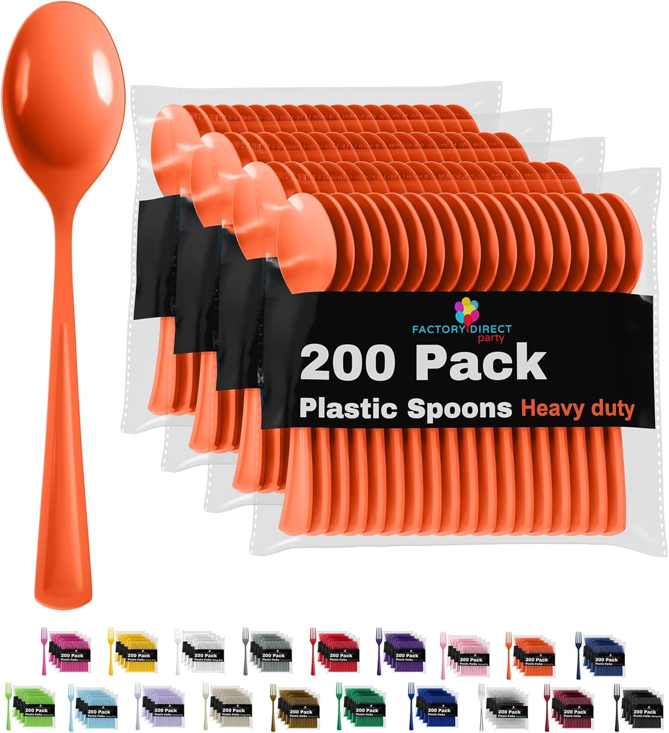 Party Solids Orange Plastic Spoons 200 Pieces Orange Spoons Disposable ...