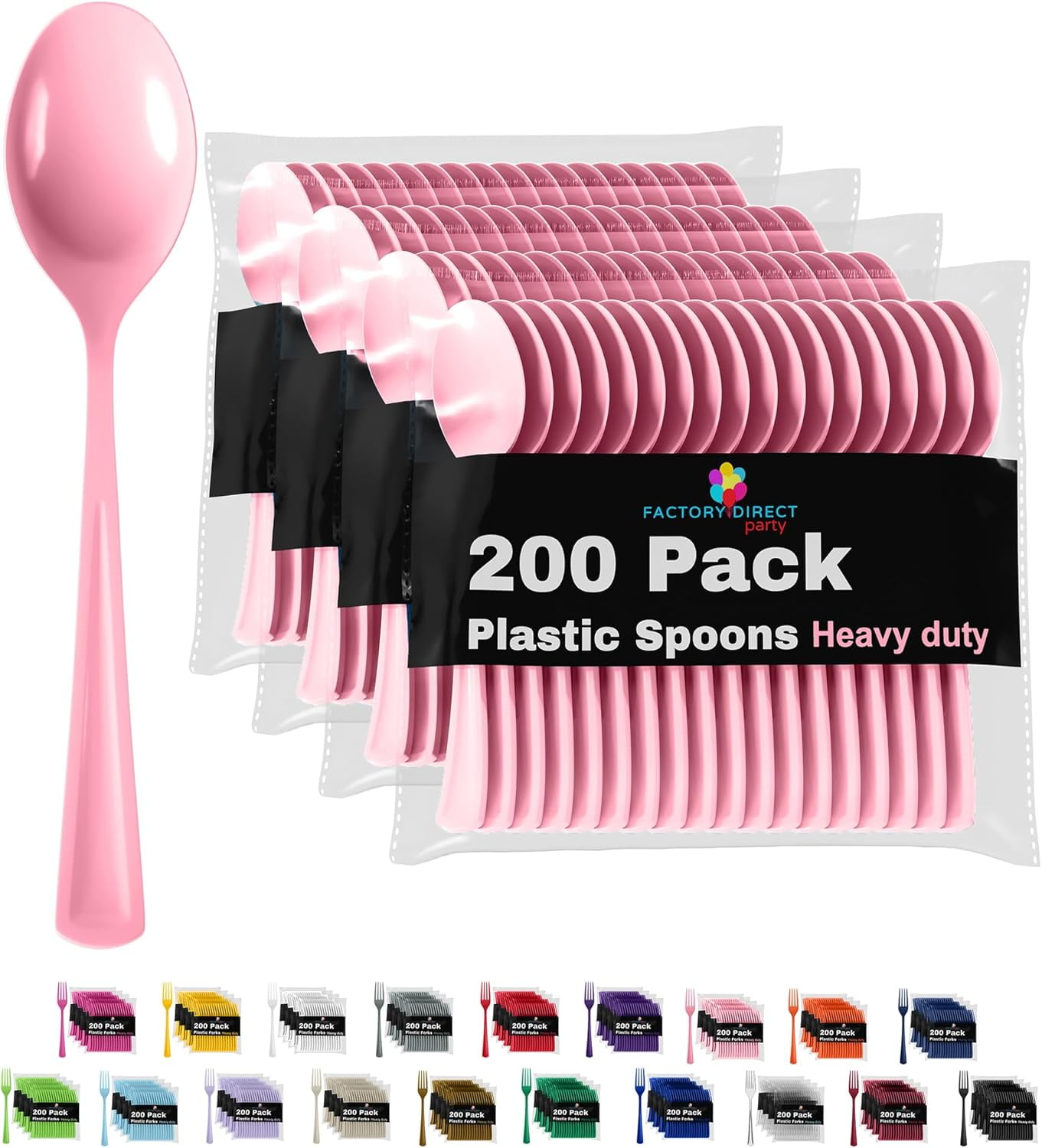 Party Solids Pink Plastic Spoons - 200 Pcs Heavy Duty Disposable ...