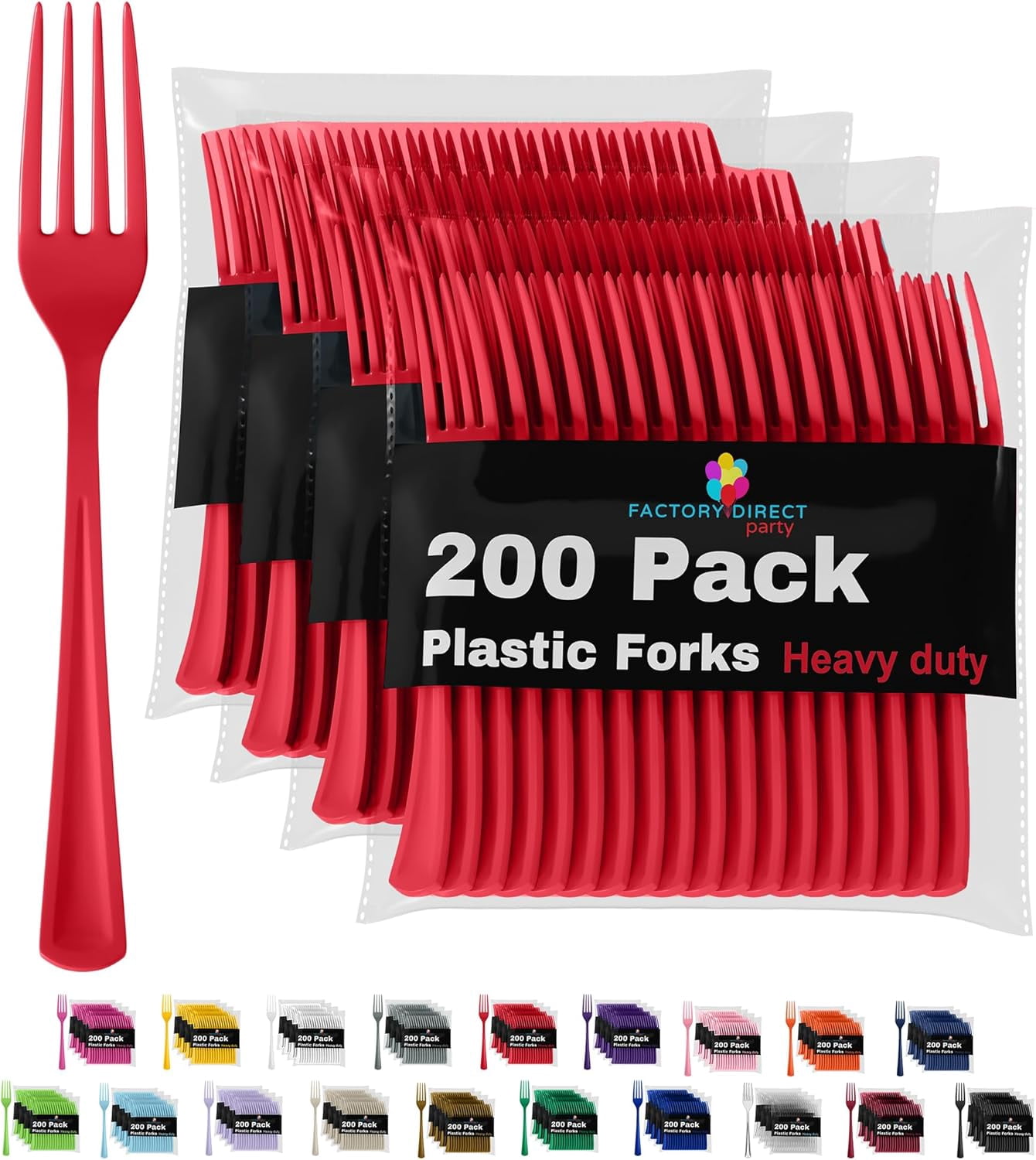 Party Solids Red Plastic Forks 200 Pcs Red Forks Single-Use Utensils ...