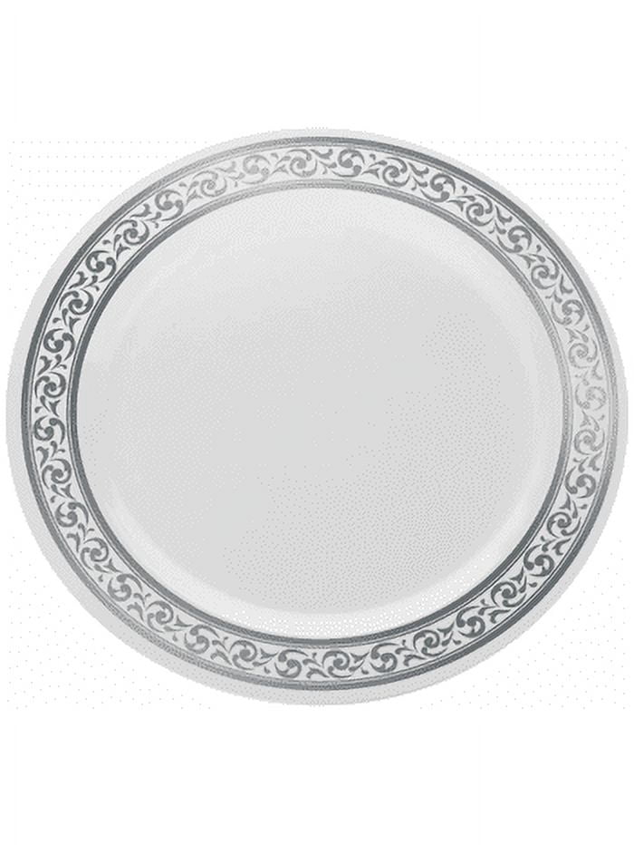 Party Source Decorline 9" White with Silver Rimmed Plastic Dinner Plate ...
