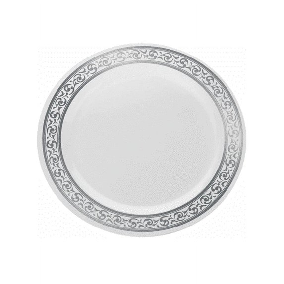 Party Source Decorline 9" White with Silver Rimmed Plastic Dinner Plate ...
