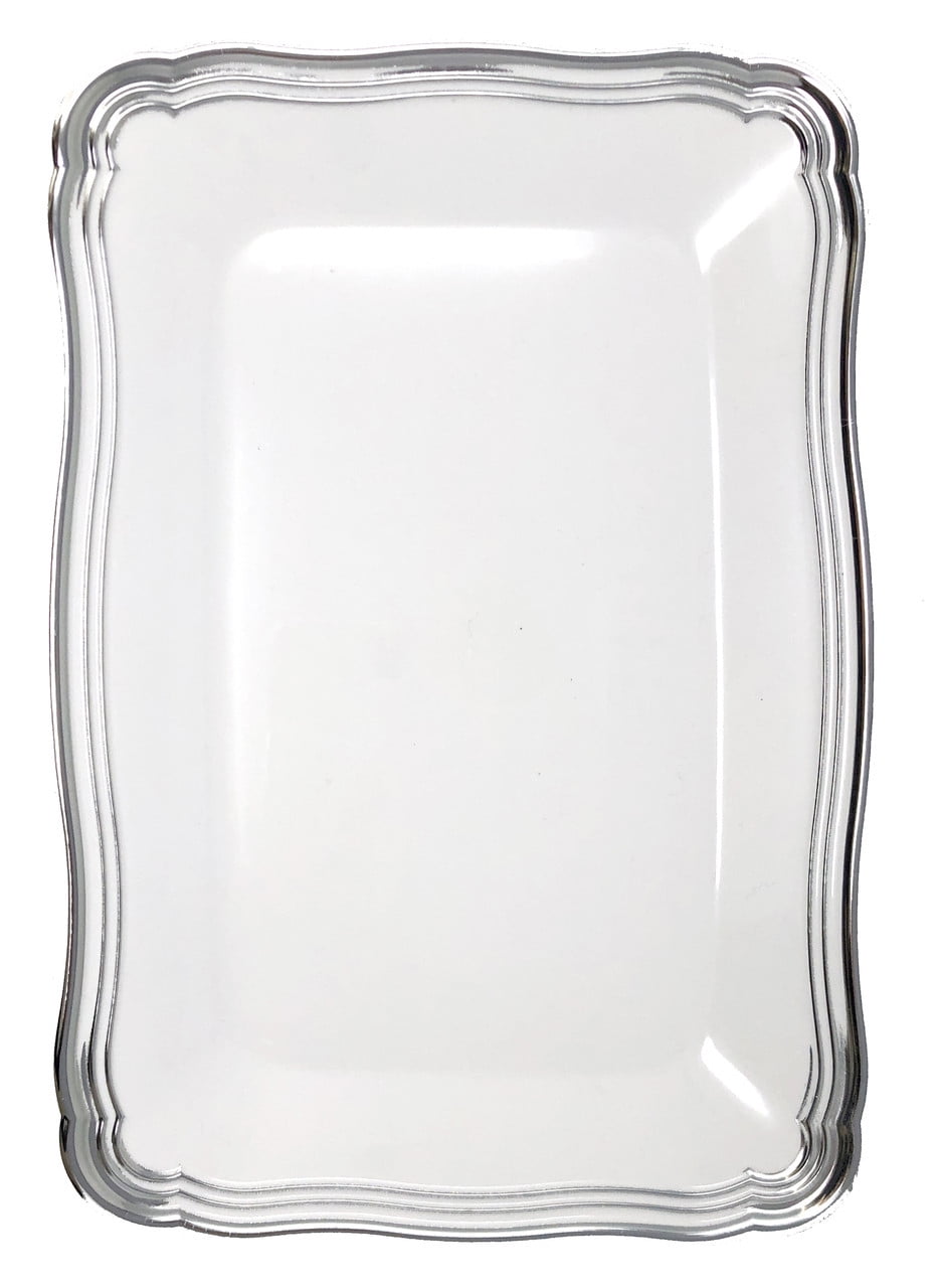 Party Source White w/ Silver Rim Rectangular Plastic Large Trays 2 Set ...