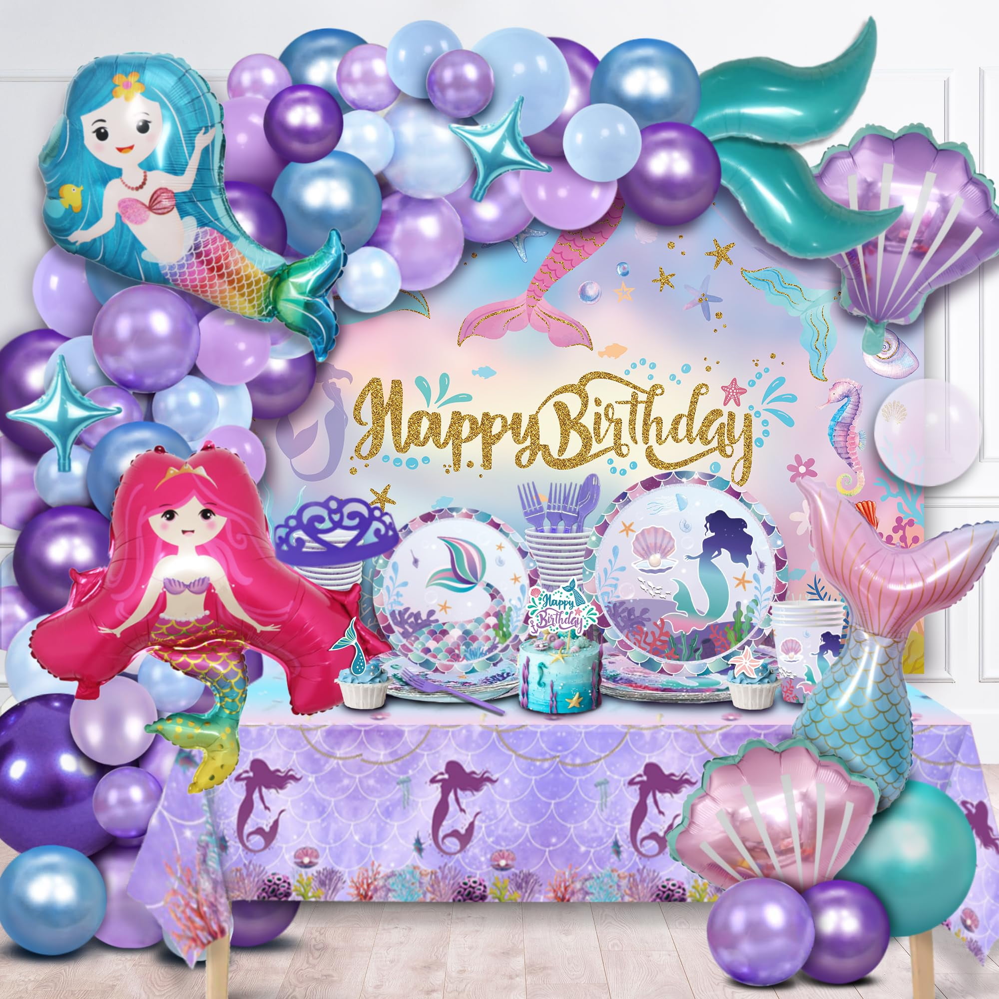 Party Spot! 193 pcs Mermaid Birthday Decorations For Girl, Mermaid ...