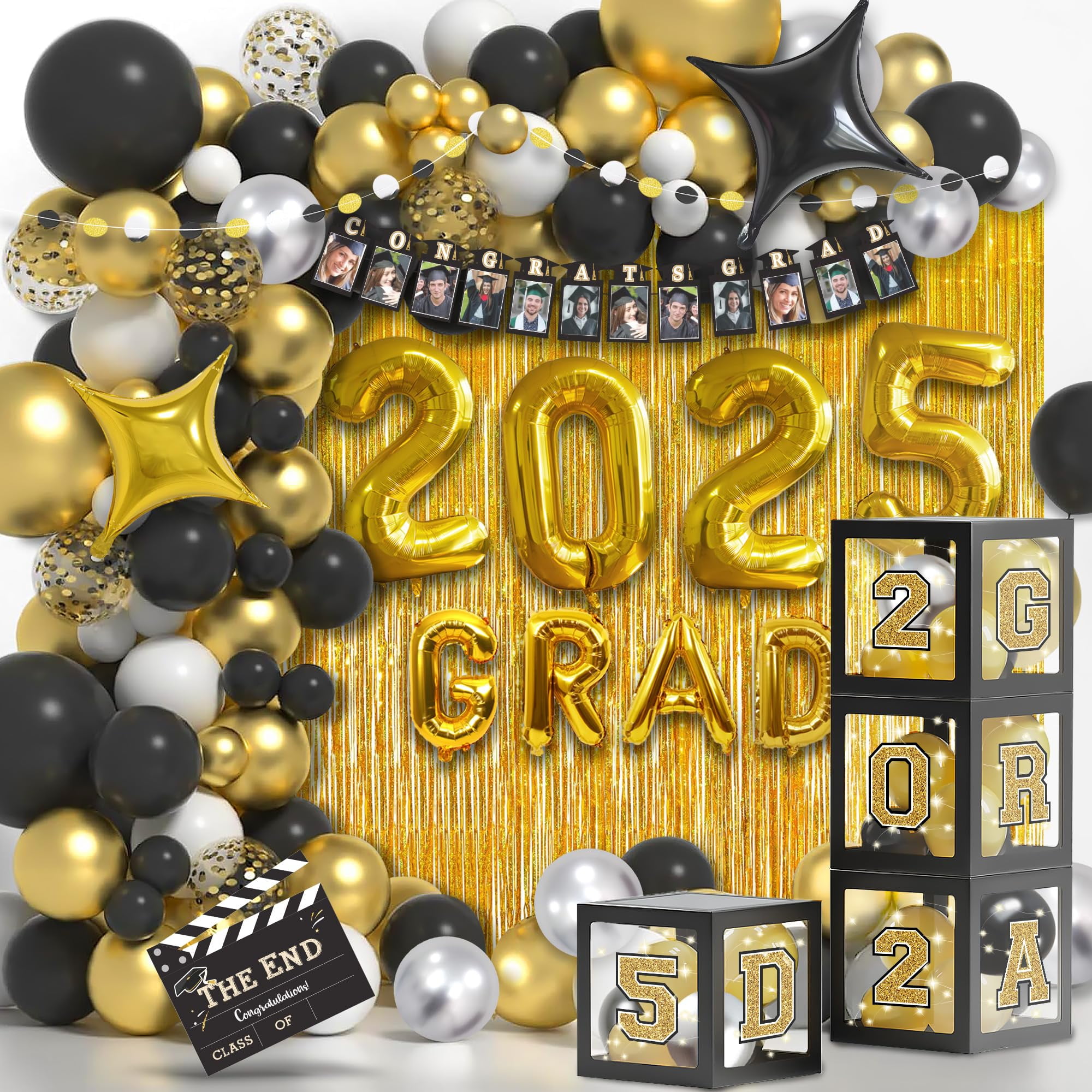 Party Spot！2025 Black and SSF20 Gold Graduation Party Decorations,124 ...